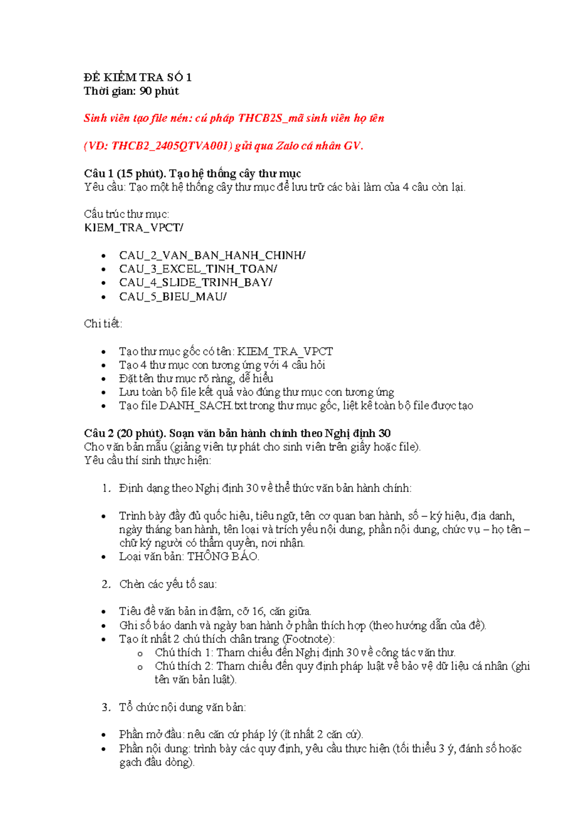 ĐỀ KIỂM TRA SỐ 1 - Hướng Dẫn Thực Hiện Các Bài Tập Thực Hành - Studocu