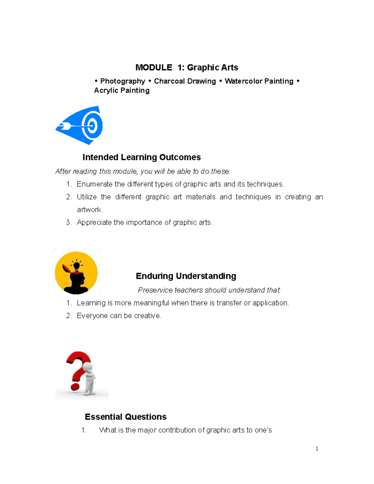 TLE 4 - Module 1: Exploring Graphic Arts Techniques and Materials - Studocu