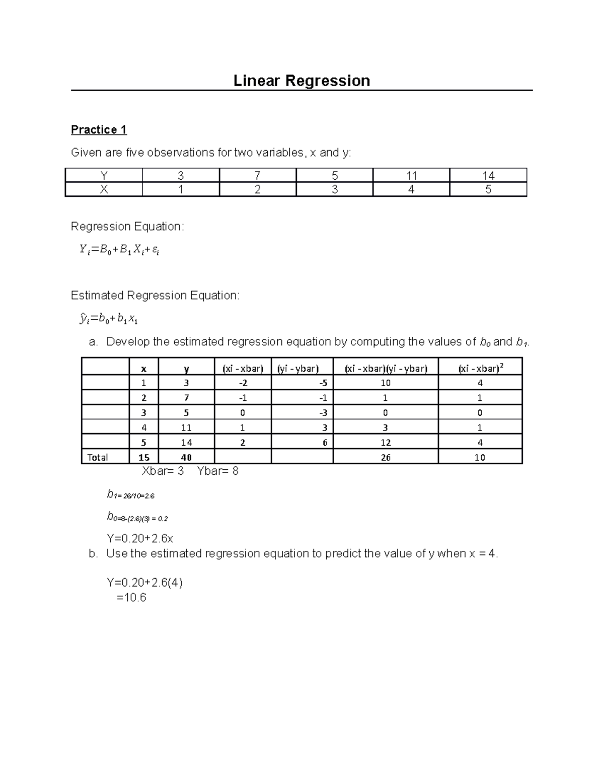 Linear Regression - Practice questions and answers - Linear Regression ...