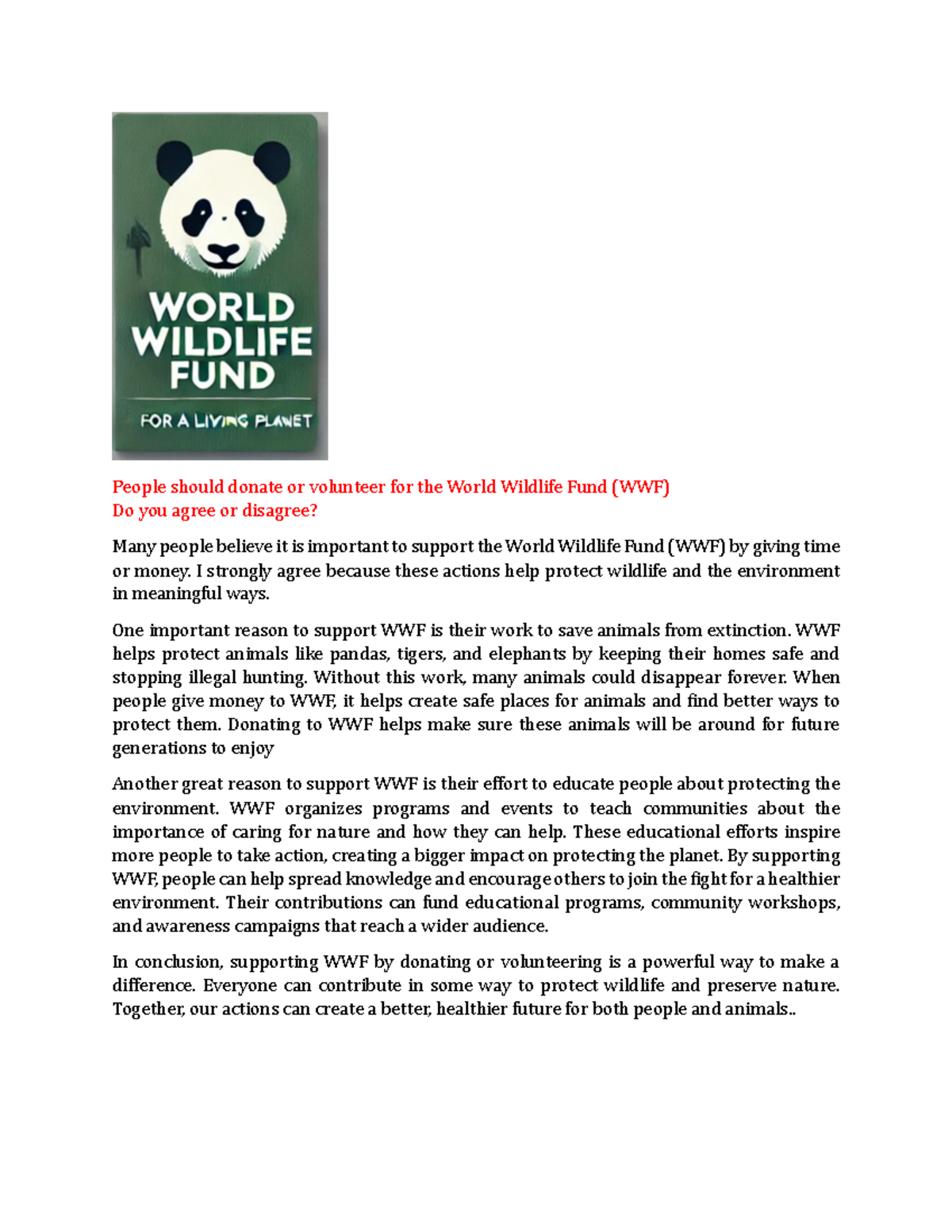 UNIT 3 Writing Sample - happy - People should donate or volunteer for ...