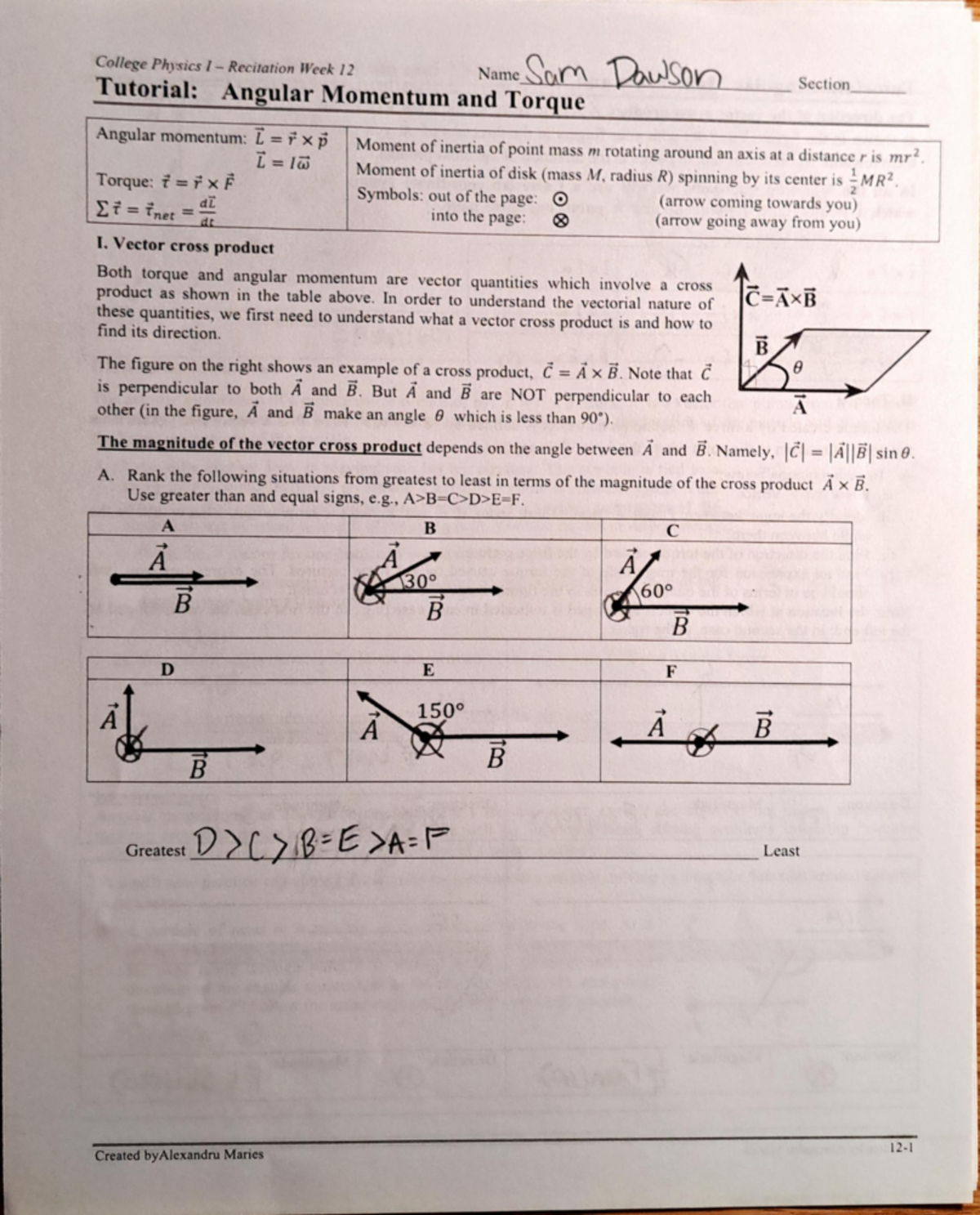 College Physics 1 - Recitation Notes for Week 12 - Studocu