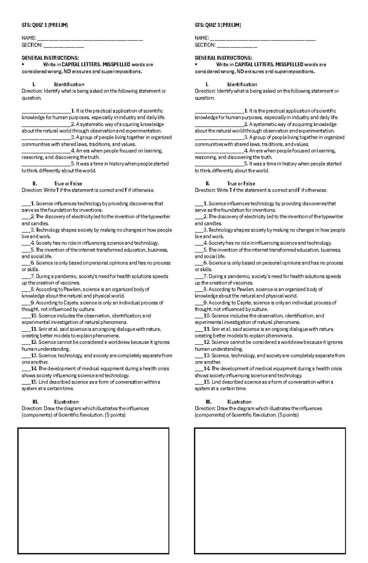 STS: QUIZ 1 (PRELIM) REVIEWER - SCIENCE & SOCIETY INFLUENCES - Studocu