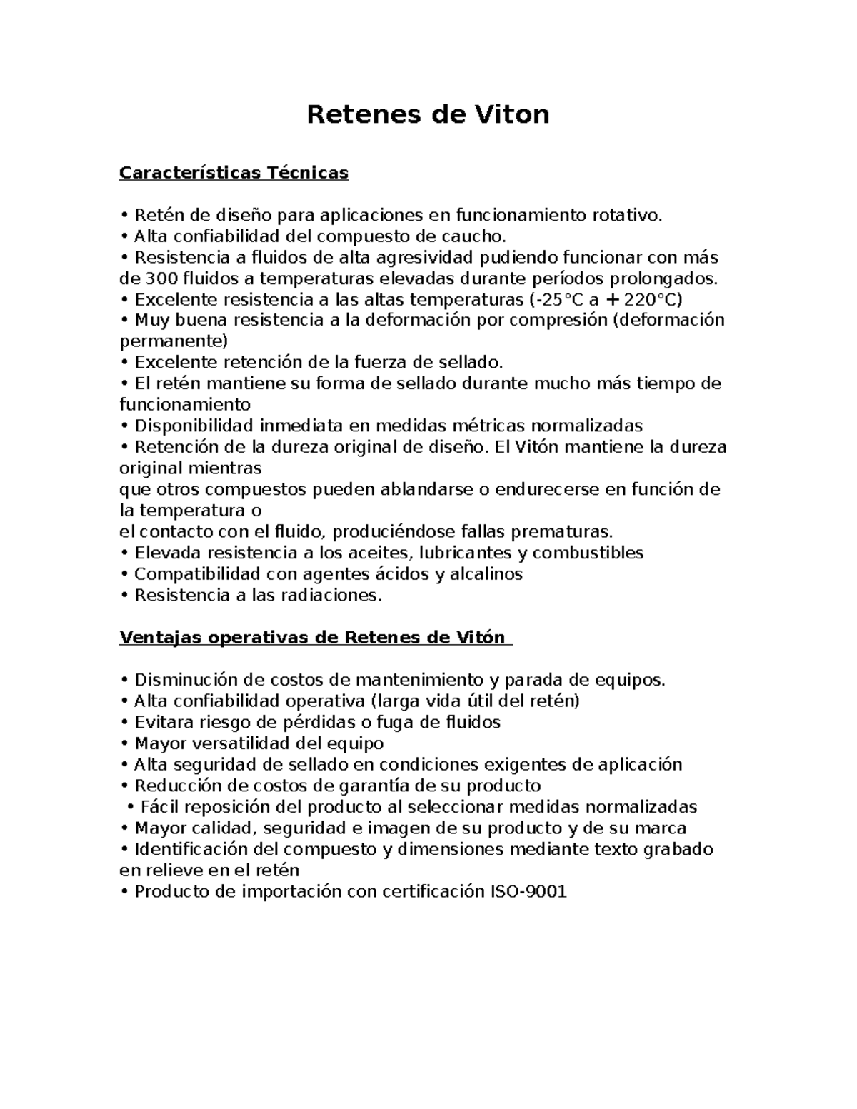 Retenes de Viton - Características Técnicas y Ventajas Operativas - Studocu