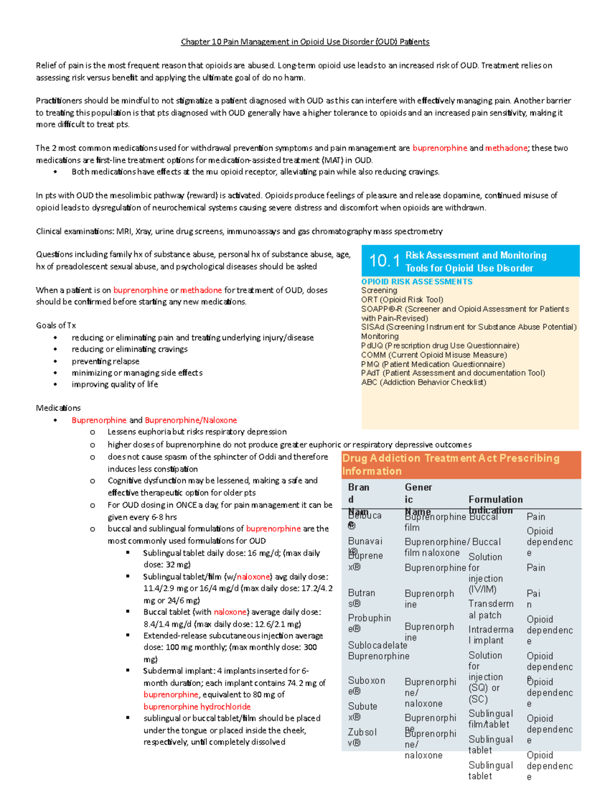 Chapter 10 Pain Management in Opioid Use Disorder - OPIOID RISK ...