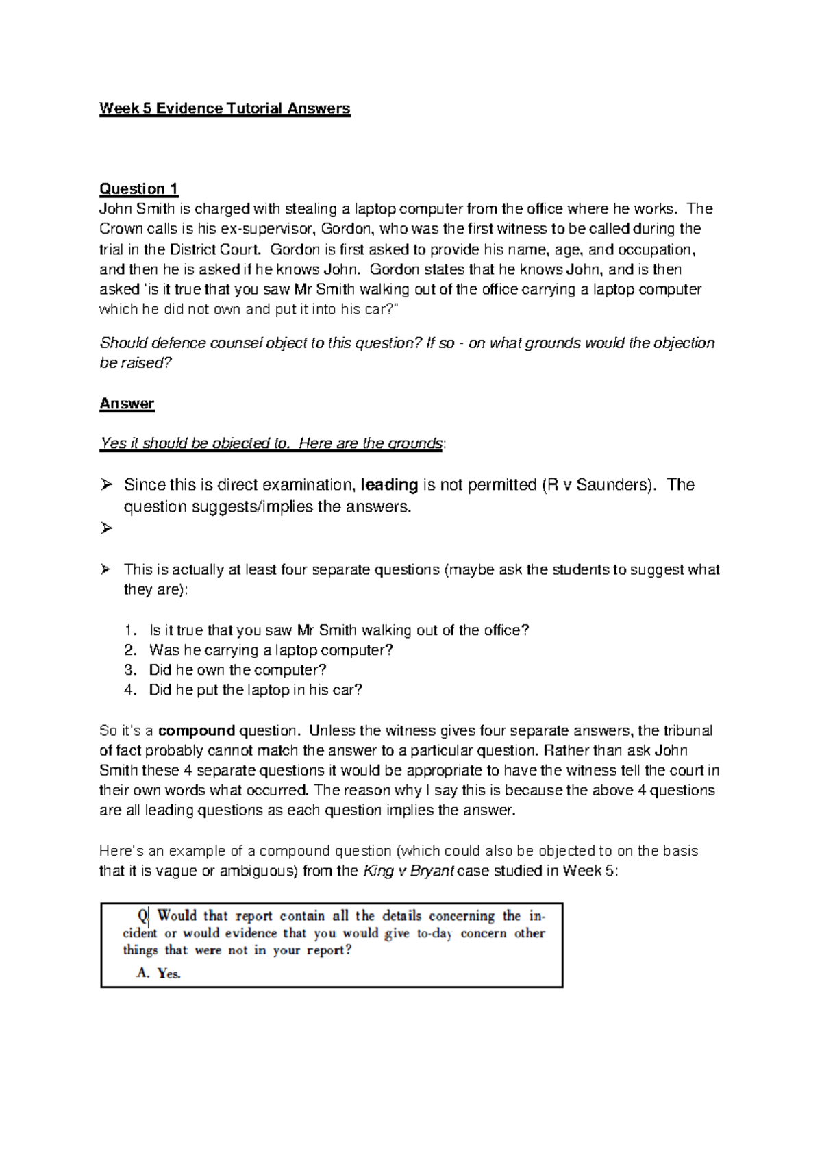 LAW5000 Week 5 Tutorial Answers: Evidence Law & Key Cases - Studocu