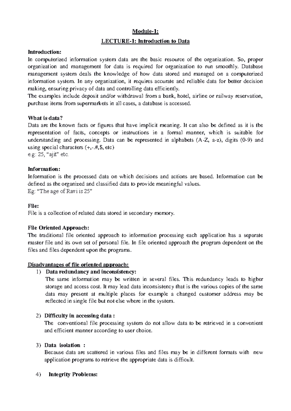 All Unit Important Questions From DBMS - DEPARTMENT OF COMPUTER SCIENCE & ENGINEERING QUESTION ...
