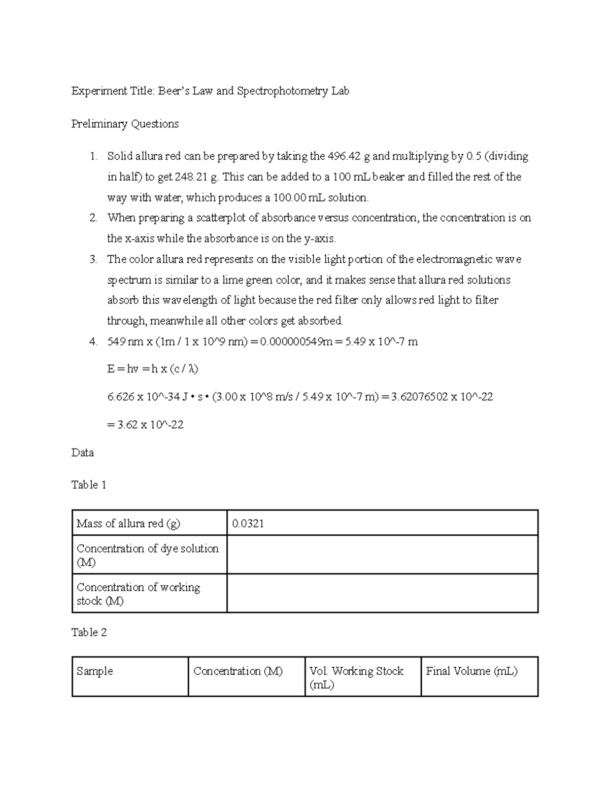 Beer’s Law and Spectrophotometry Lab Report - Studocu
