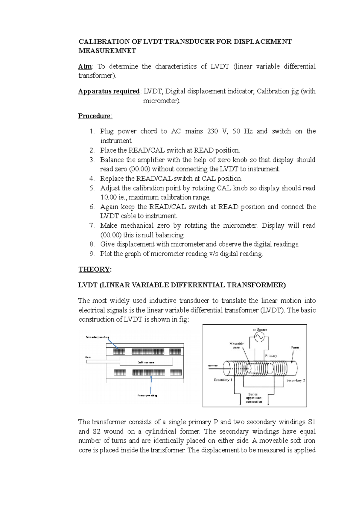 Calibration of LVDT & Force Cell: Lab 1 (ENGR 101) - Studocu
