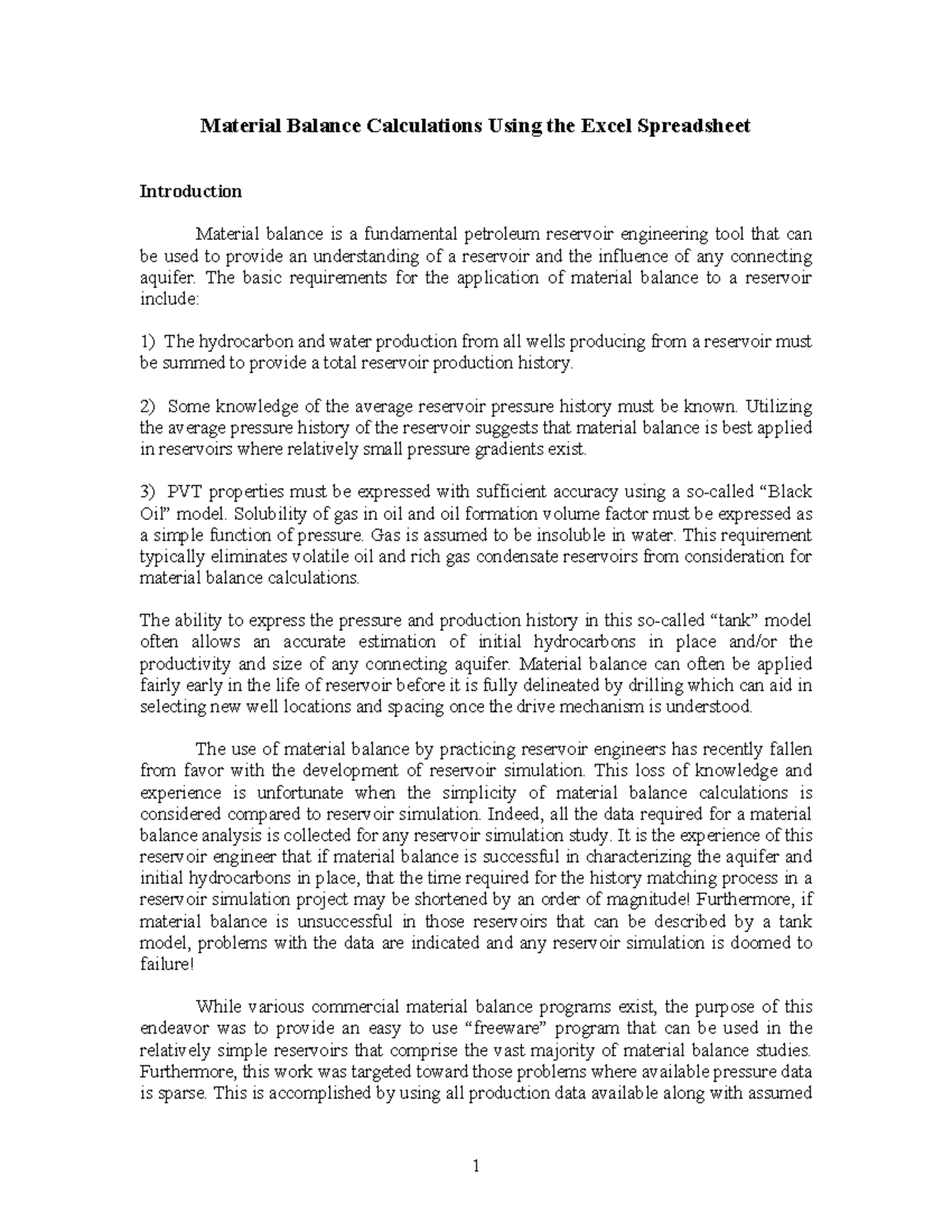 Material Balance Calculations in Excel for Reservoir Engineering - Studocu