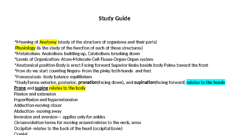 Anatomy & Physiology Study Guide (Course Code: Dfhh) - Studocu