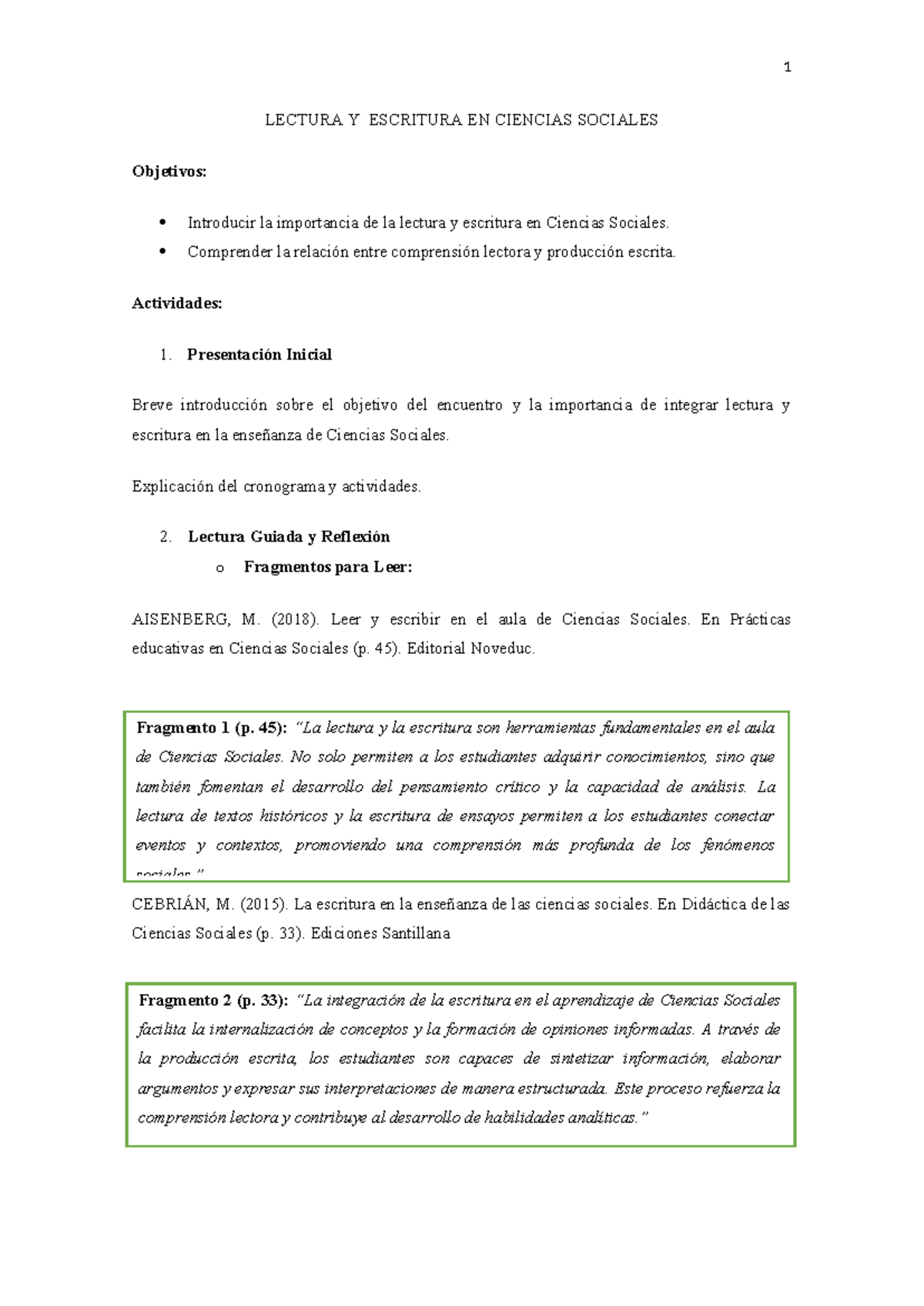 1 LECTURA Y ESCRITURA EN CIENCIAS SOCIALES - Clase 21 de Octubre - Studocu