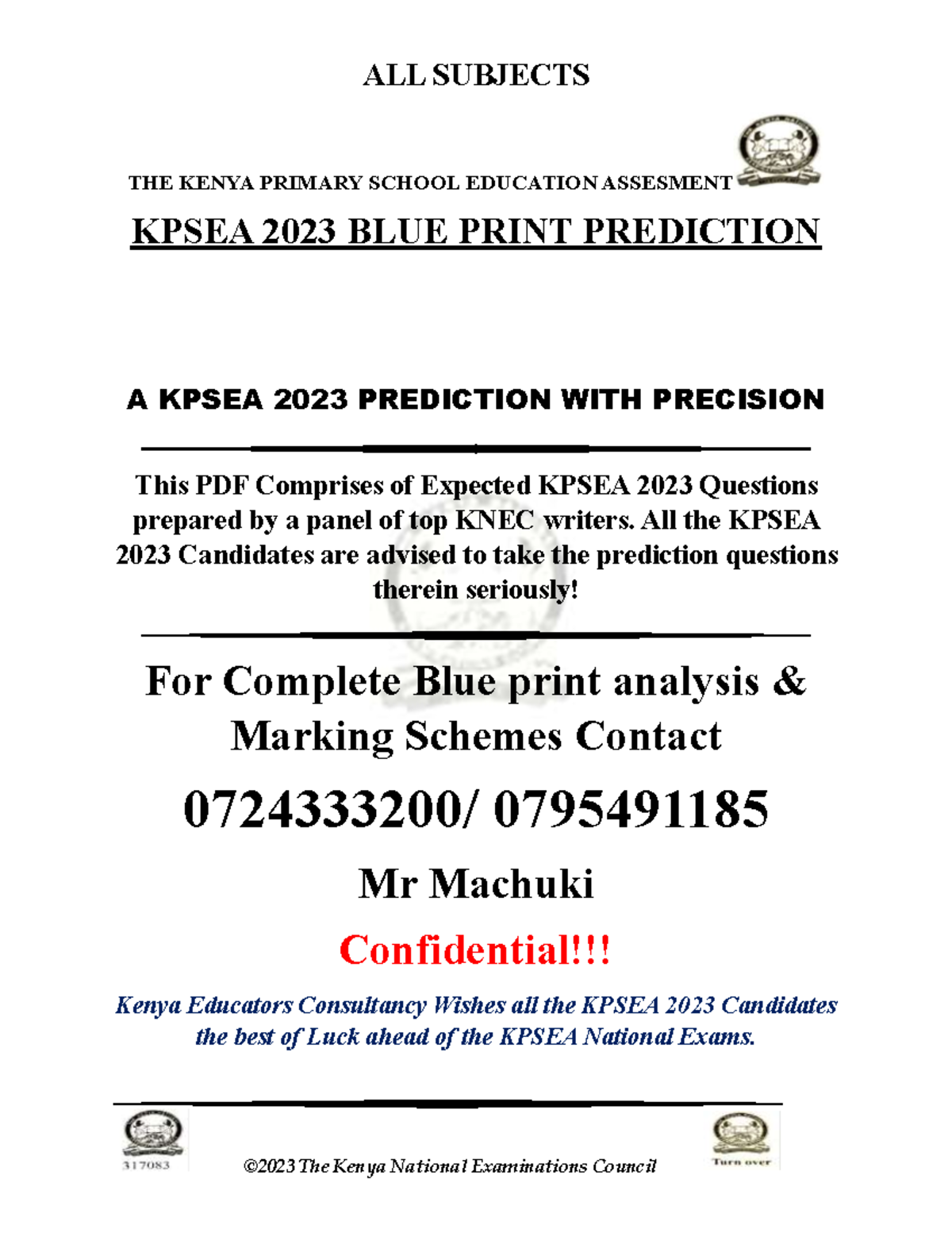 Kpsea 2023 BLUE Print Prediction - ALL SUBJECTS ####### THE KENYA ...