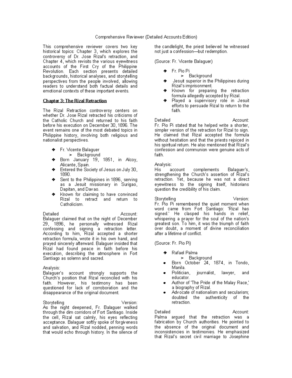 Comprehensive Historical Reviewer: Rizal's Retraction & The First Cry ...