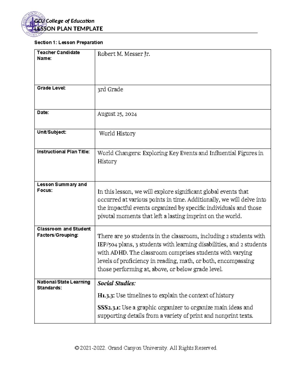 World History Lesson Plan (Turn-In) - LESSON PLAN TEMPLATE Section 1 ...