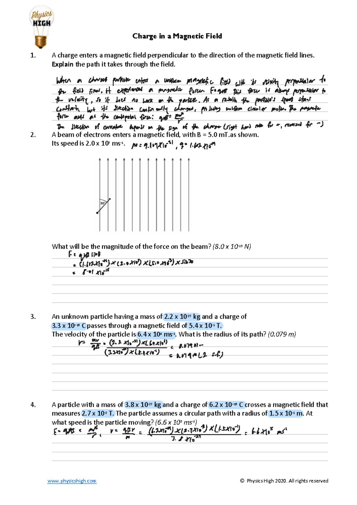 Charge Motion in a Magnetic Field PH 2020 Final Exam Notes - Studocu