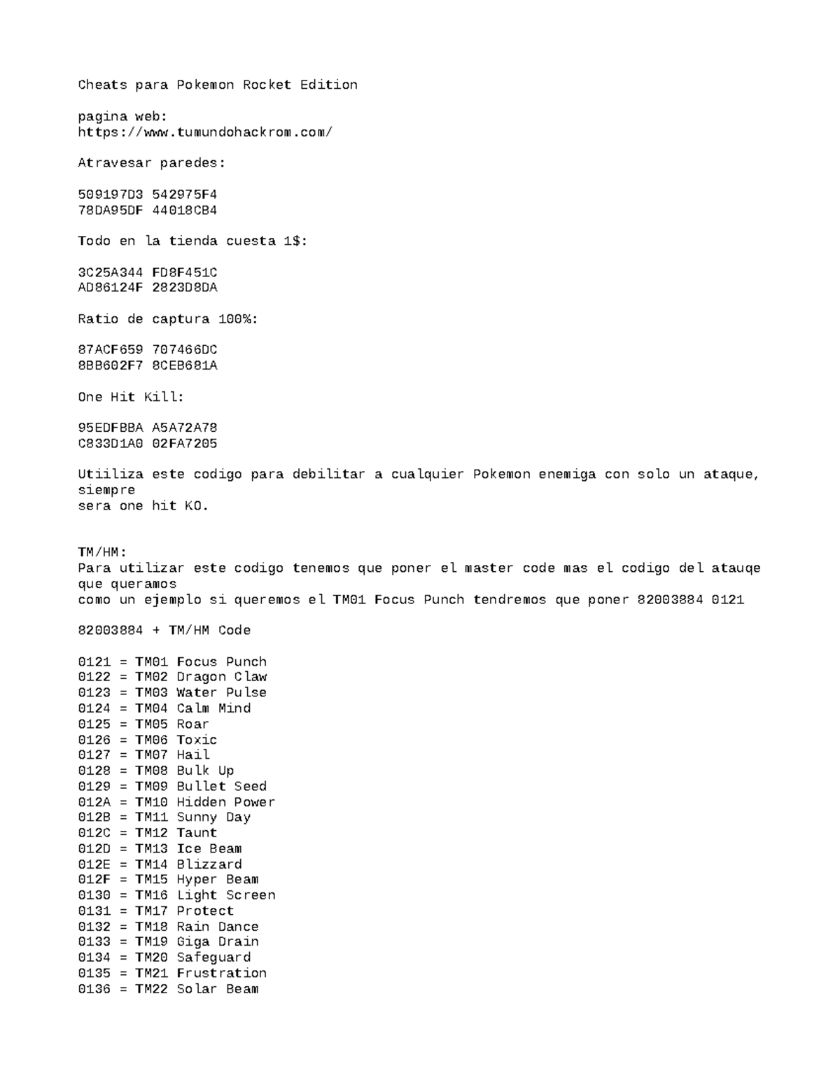 Pdfcoffee - poke - Cheats para Pokemon Rocket Edition pagina web: tumundohackrom/ Atravesar ...