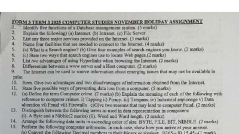 COMPUTER STUDIES 2025 TERM 3 NOVEMBER HOLIDAY ASSIGNMENT - Studocu