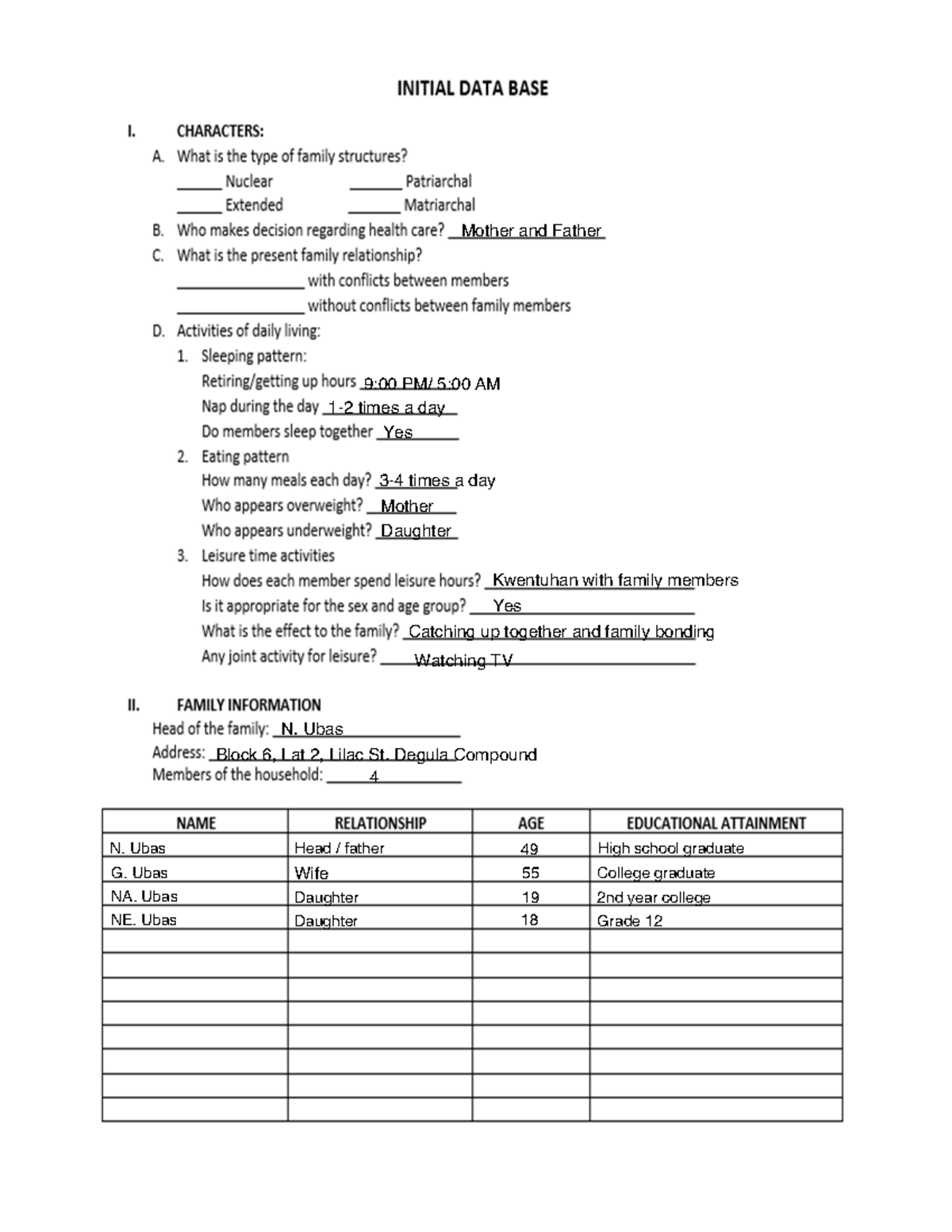 IDB-form - For interview, fncp - Bachelor of science in nursing - Studocu