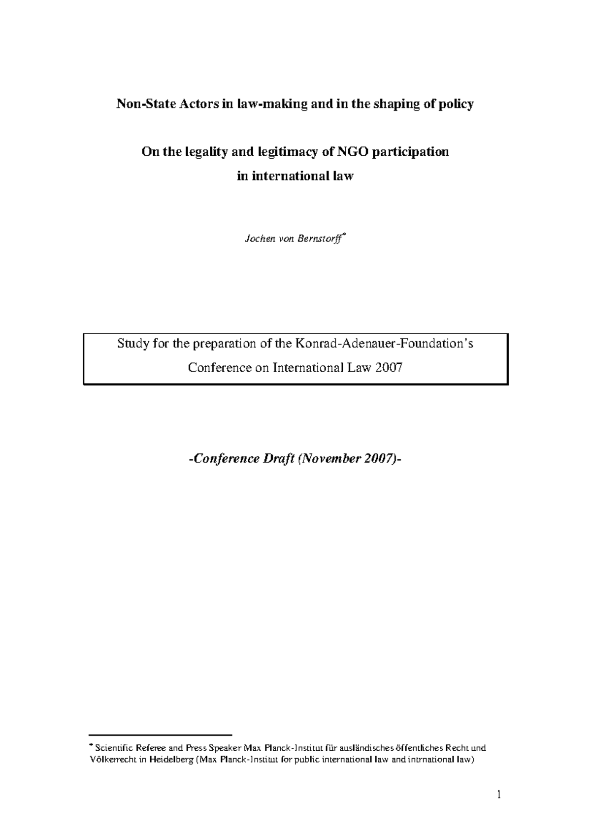Non-State Actors in Law-Making: Legitimacy of NGO Participation - Studocu