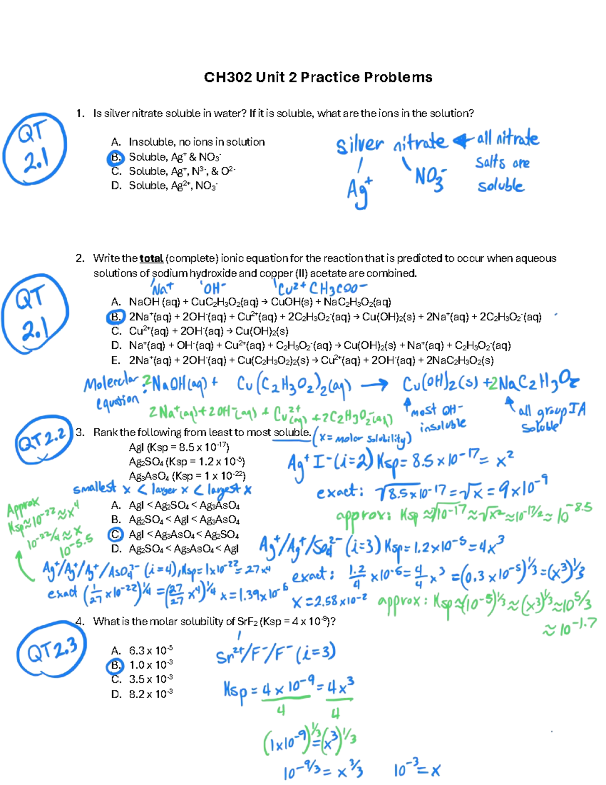 CH302 Unit 2 Practice Problems Solutions and Explanations - Studocu