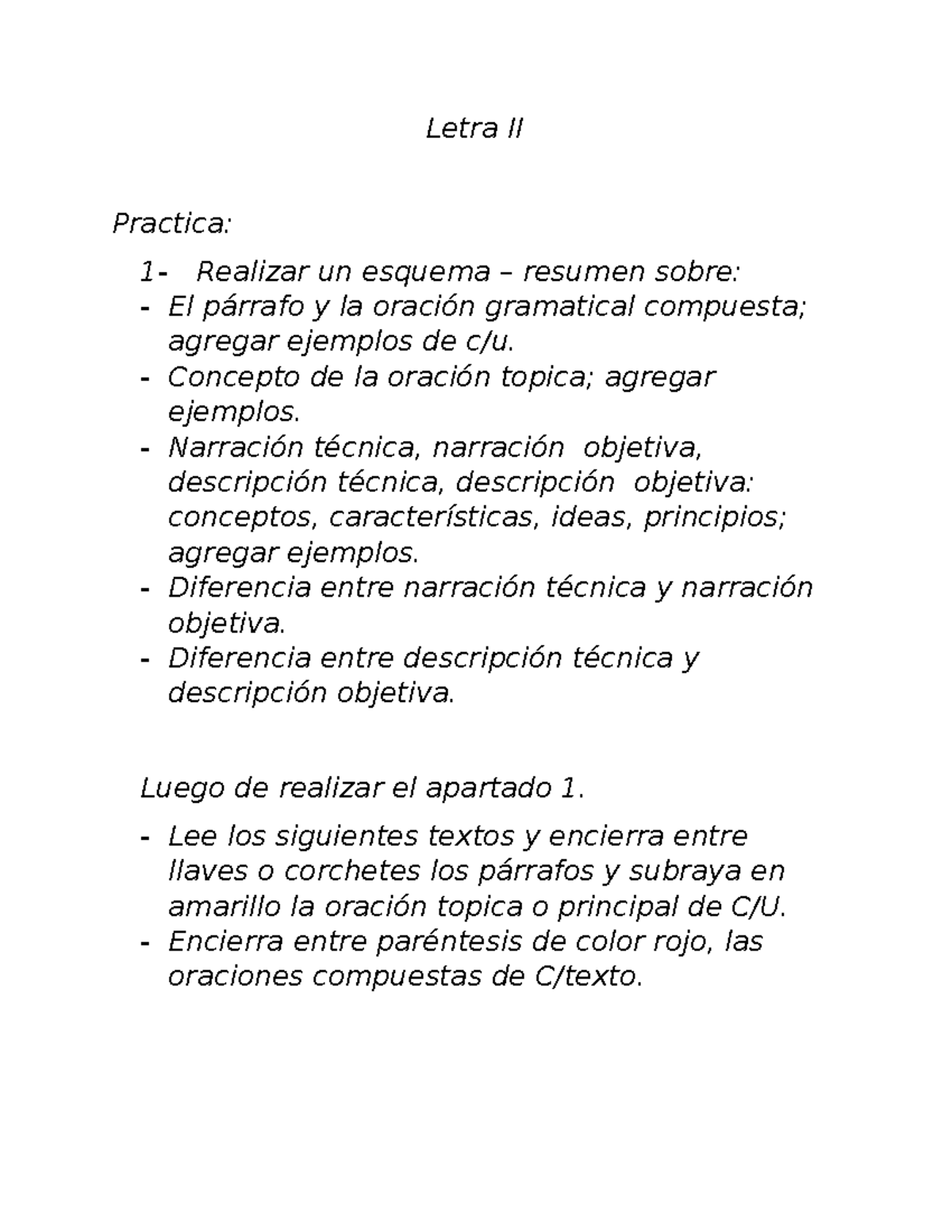 Letra II. Practica - Práctica para realizar - Letra II Practica: 1 ...