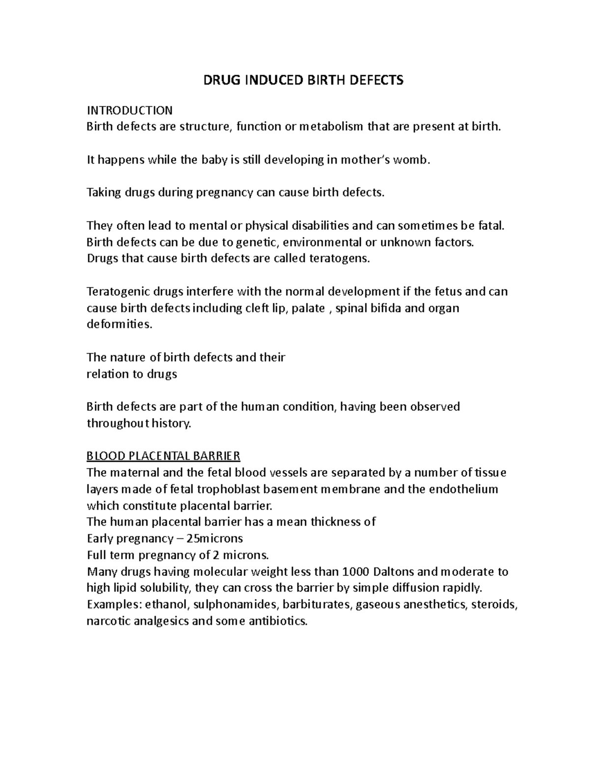 DRUG Induced Birth Defects: Understanding Teratogens & Risks - Studocu