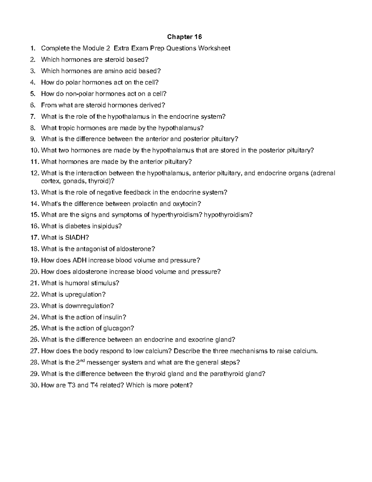 Endocrine and Immune System Exam Prep Guide (Modules 2-3 & Chapters 16 ...