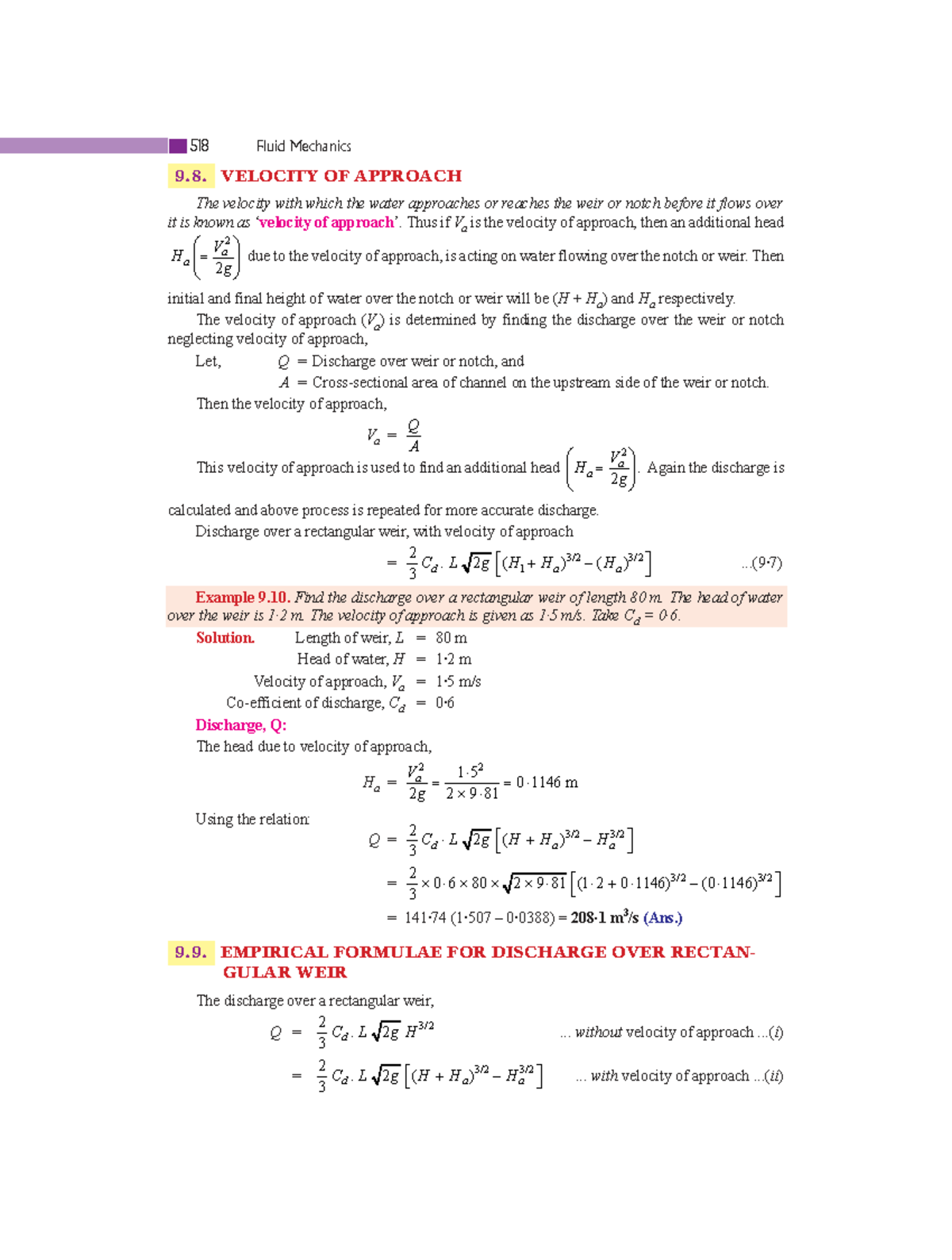 518 Fluid Mechanics: Velocity of Approach & Discharge Calculations ...