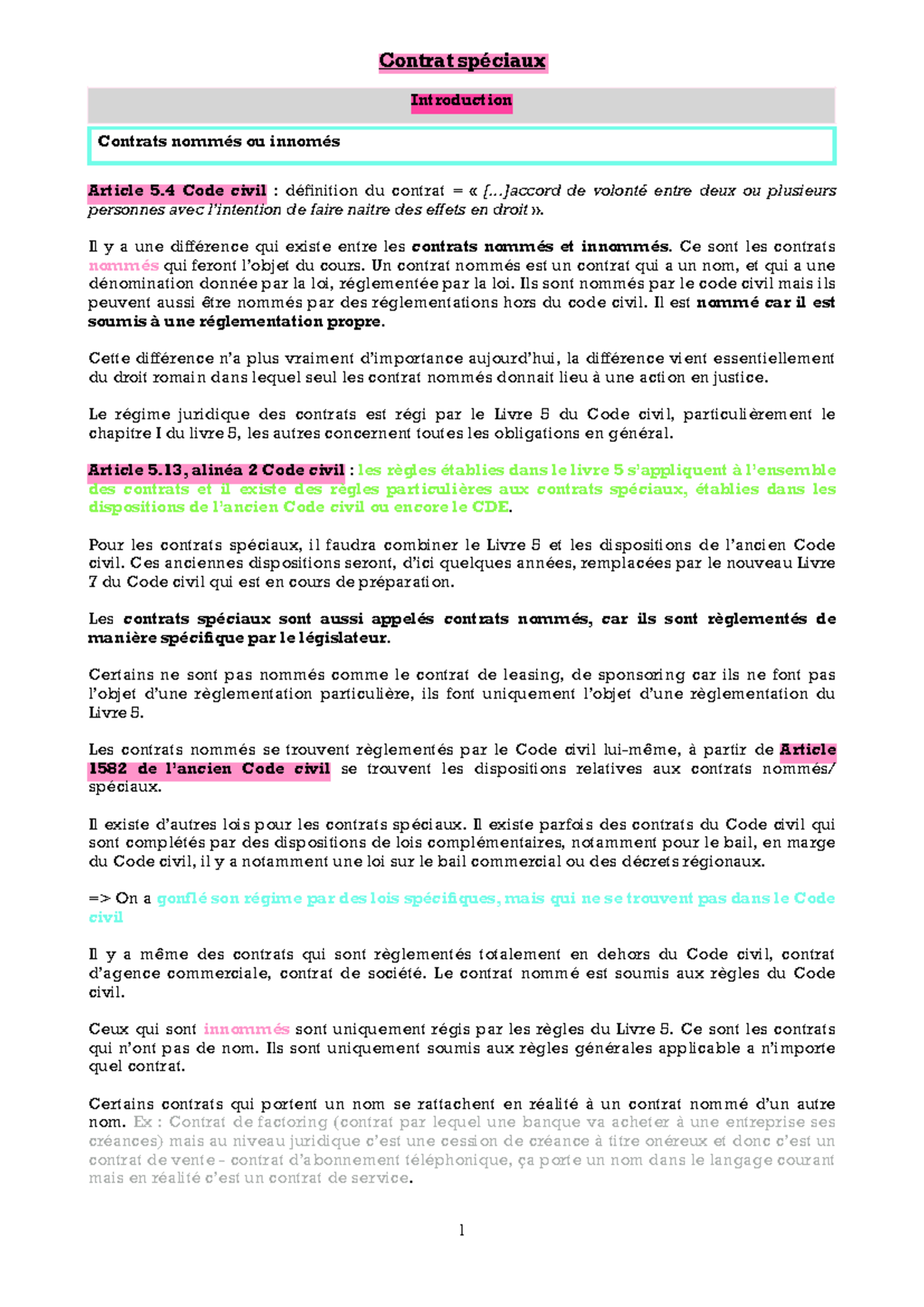 Contrats Spéciaux : Synthèse des Règles et Distinctions (CS 2023) - Studocu