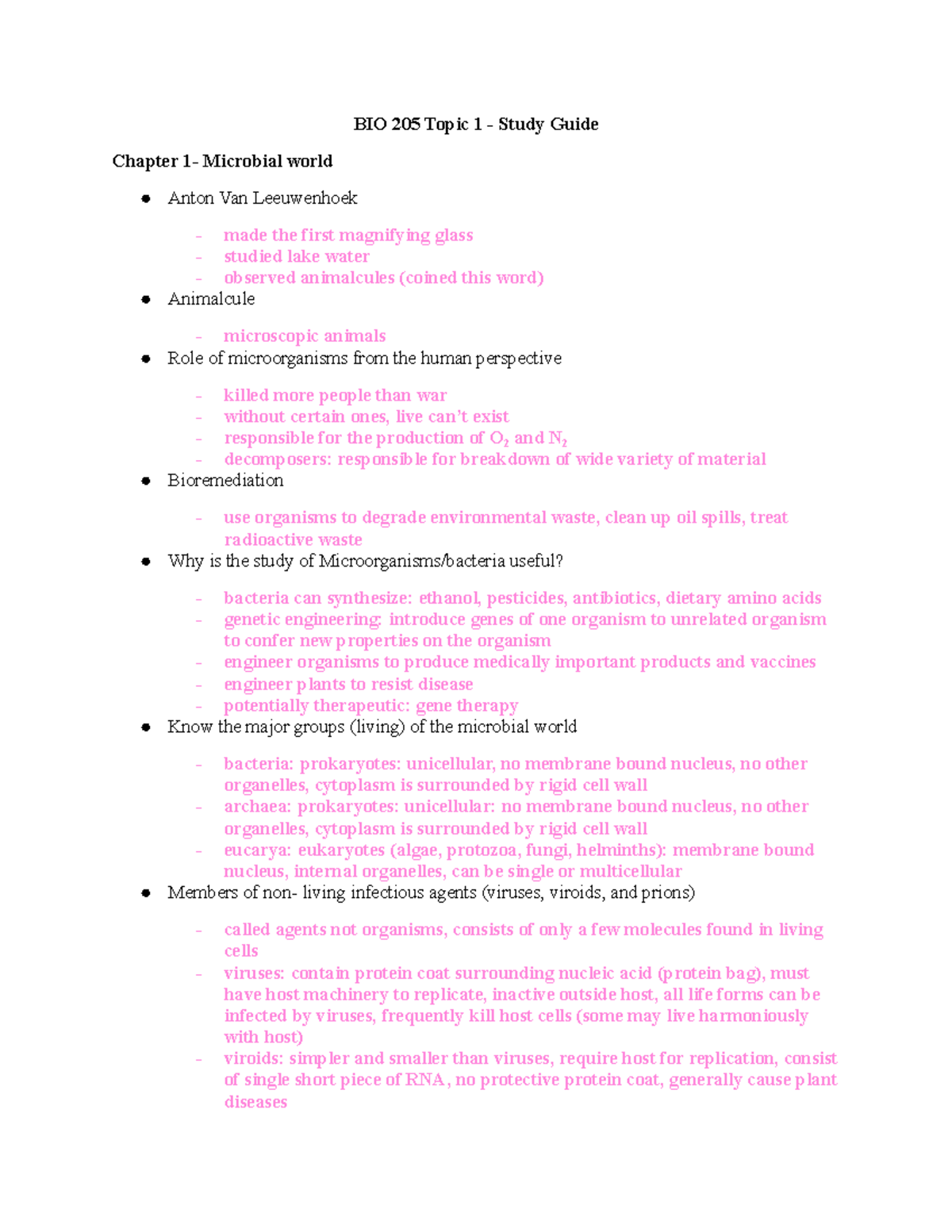 BIO 205 Quiz 1 - Study Guide - BIO 205 Topic 1 - Study Guide Chapter 1 ...