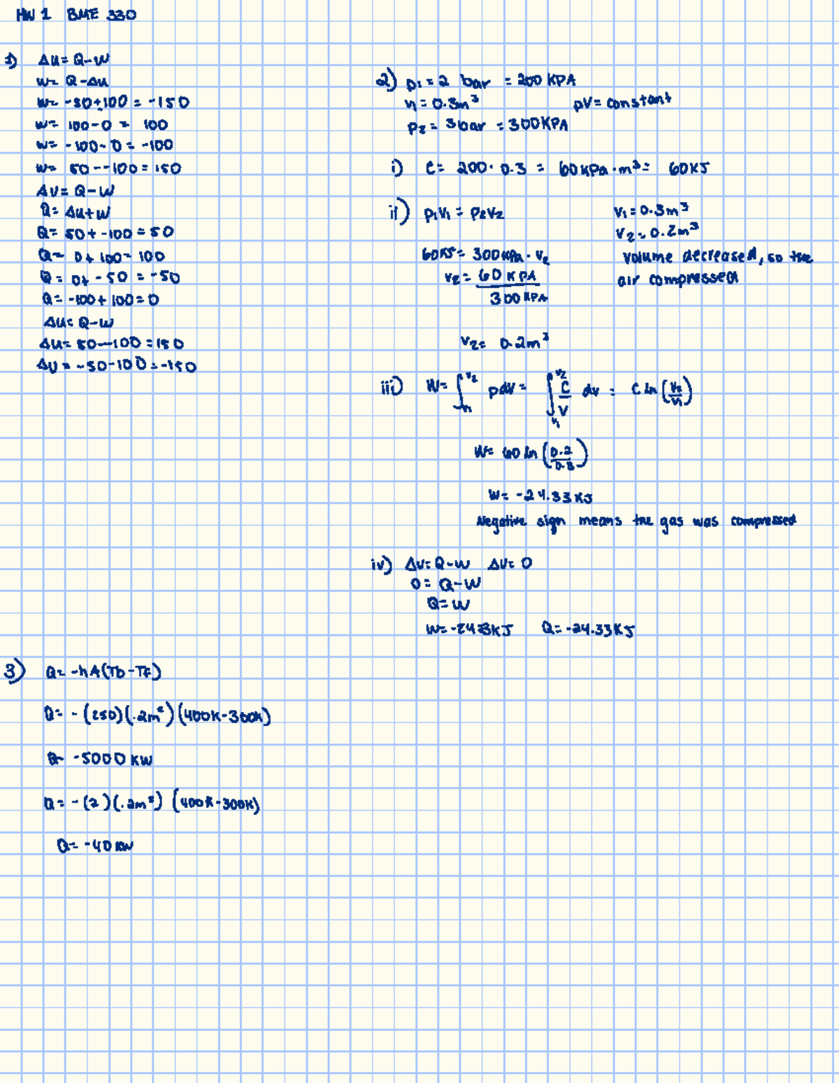 BME 330 HW1 - Thermodynamics Homework Assignment - Studocu