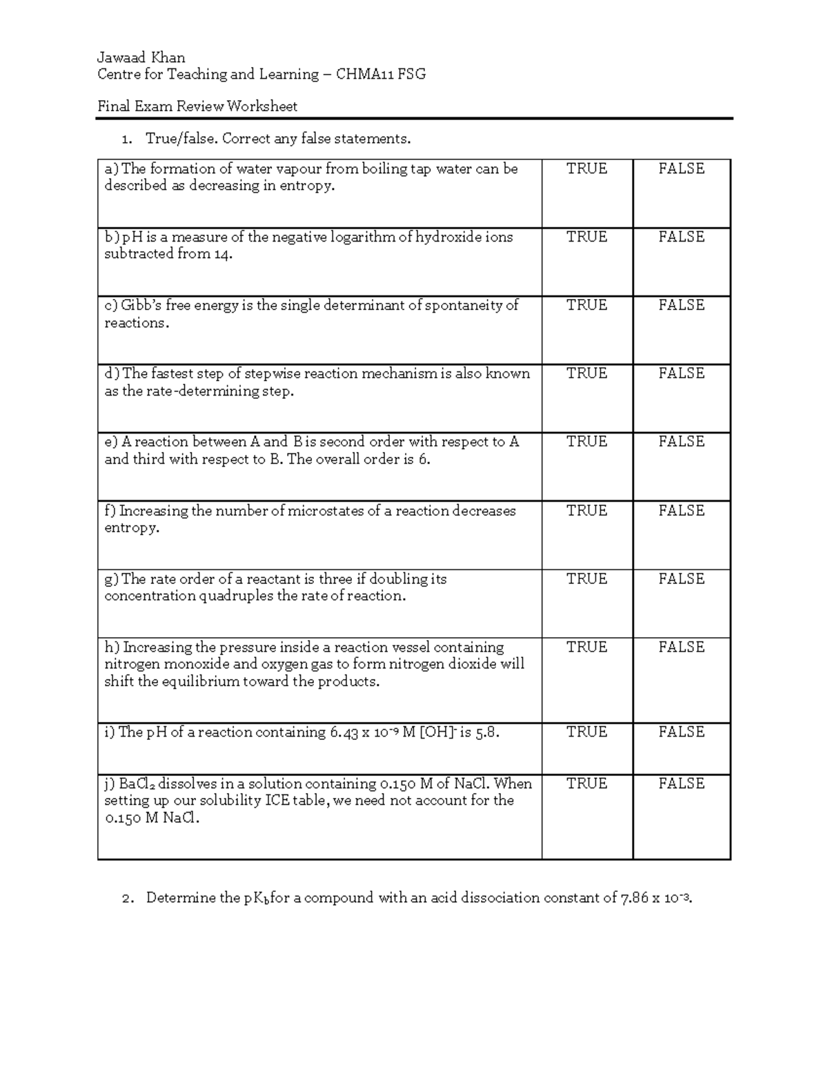 CHMA11 FSG Final Exam Review Worksheet: Key Concepts & Corrections ...
