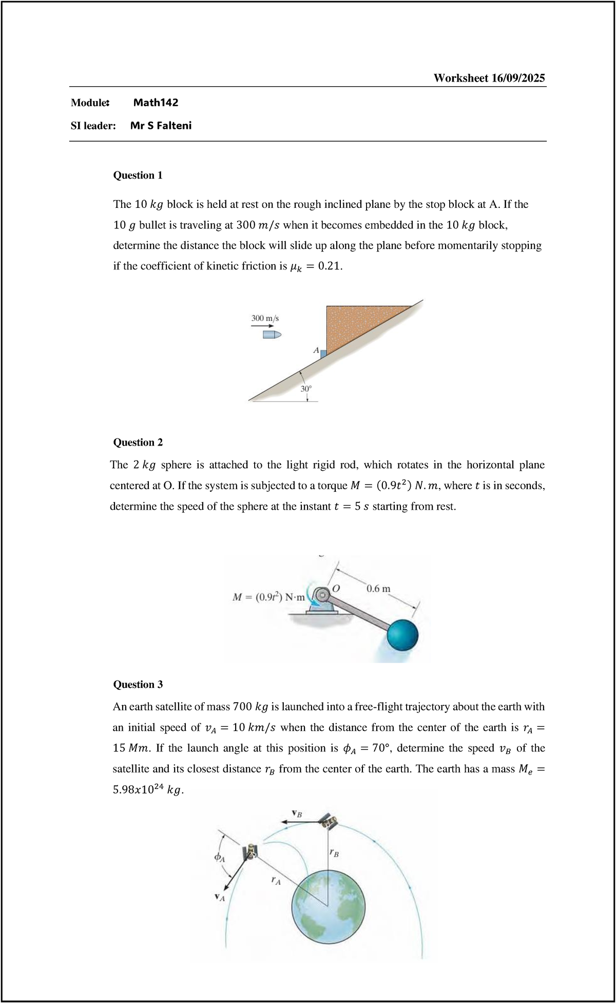 Math142 Session 7 Worksheet: Impulse-Momentum Principles - Studocu