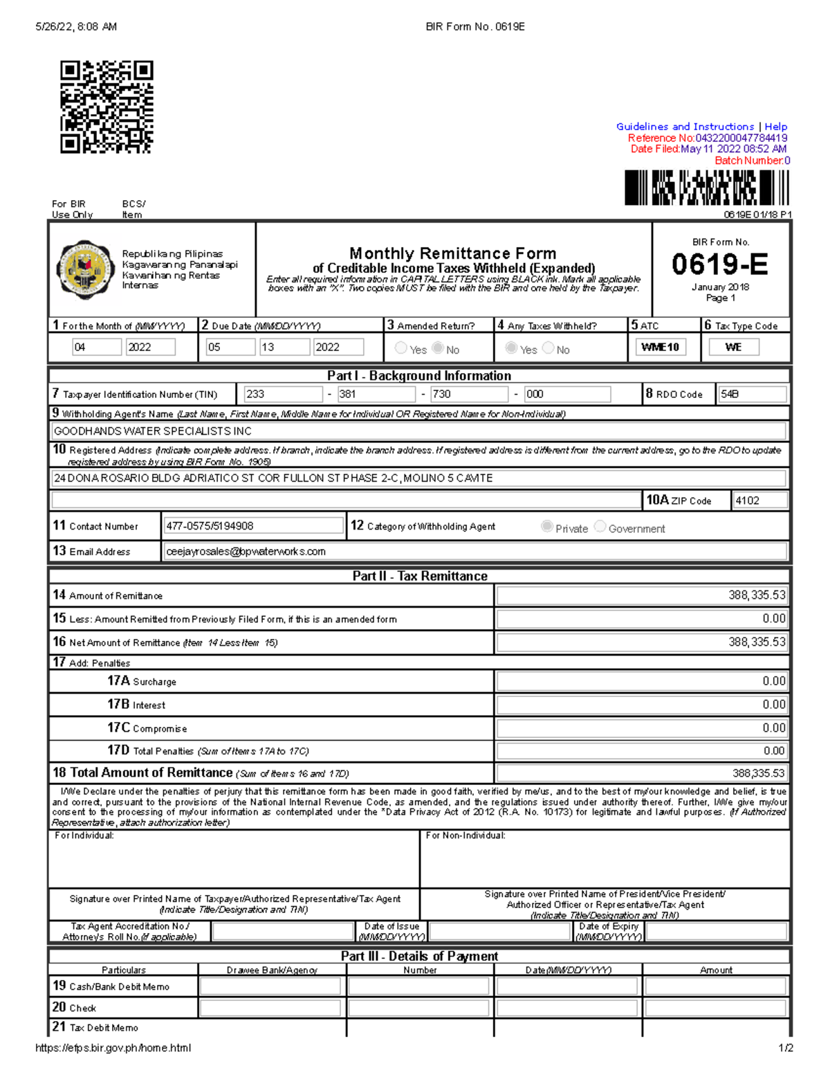 BIR Form 0619E Guidelines for April 2022 Tax Remittance - Studocu