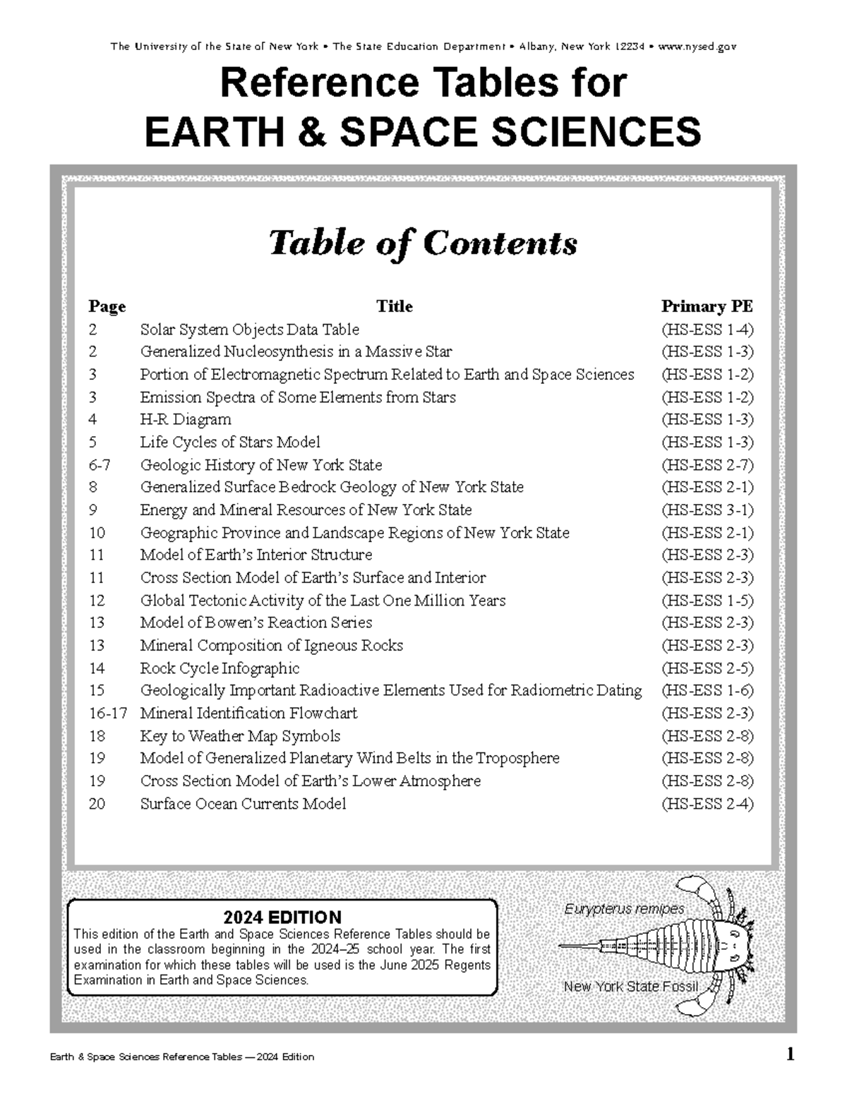 Earth and Space Sciences Reference Tables 2024 Edition - Studocu