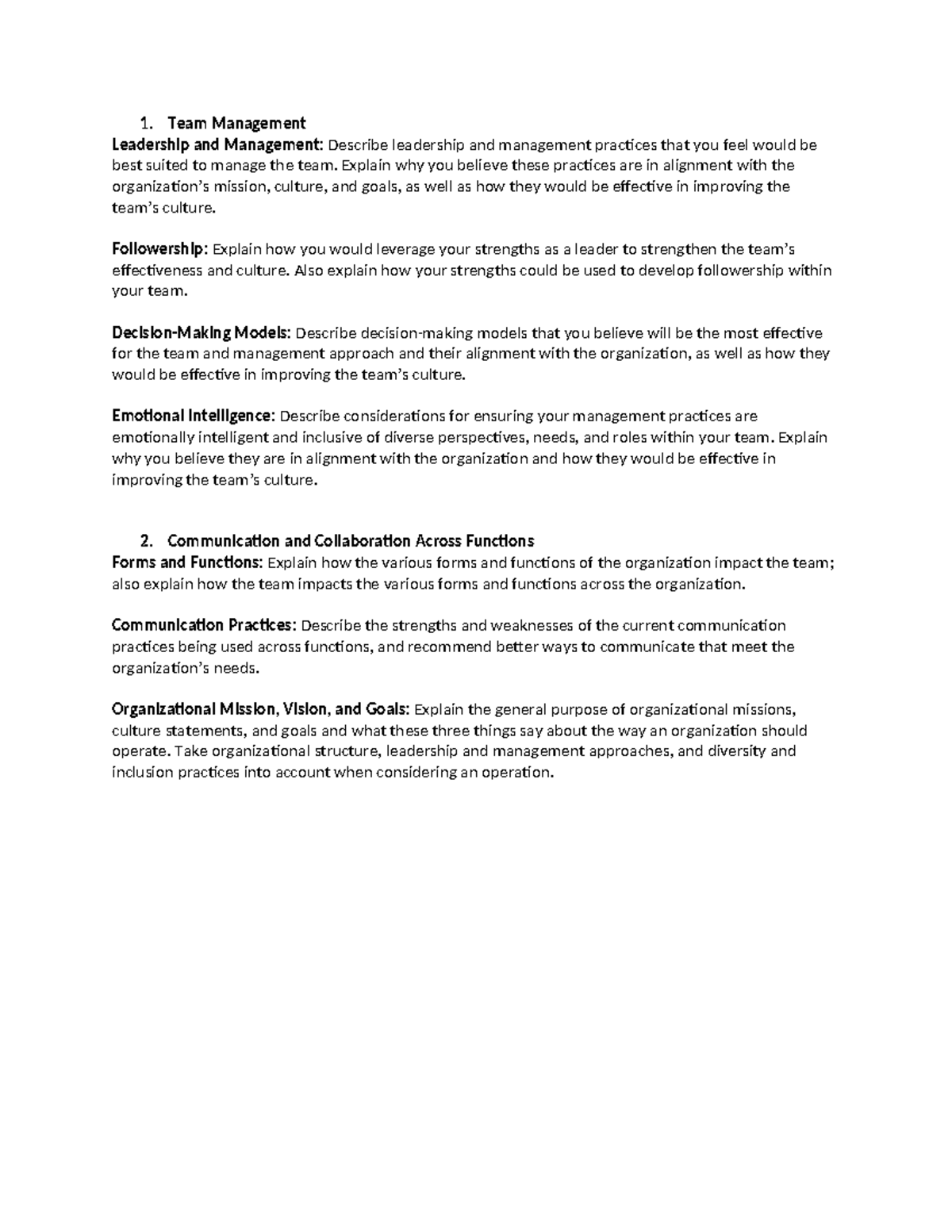 BUS Project 1 - Team Management Leadership and Management: Describe ...