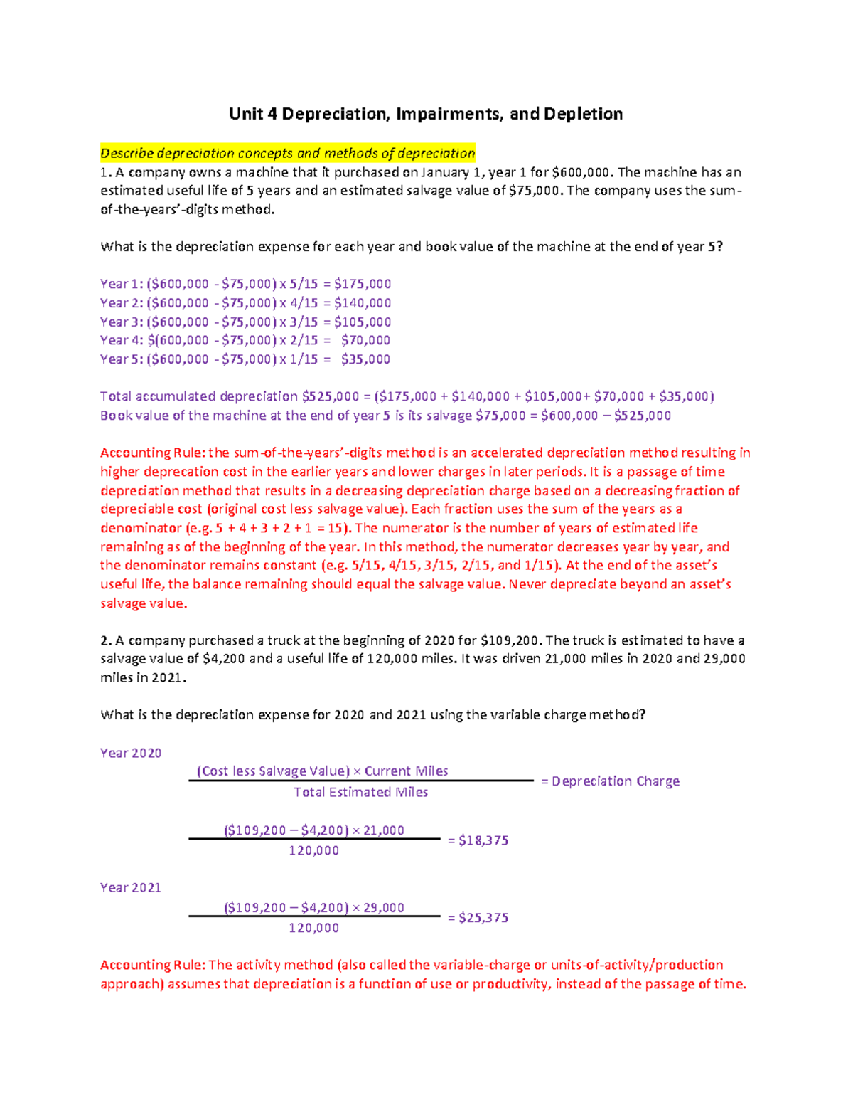 D104 Unit 4: Depreciation, Impairments & Depletion Overview Notes - Studocu