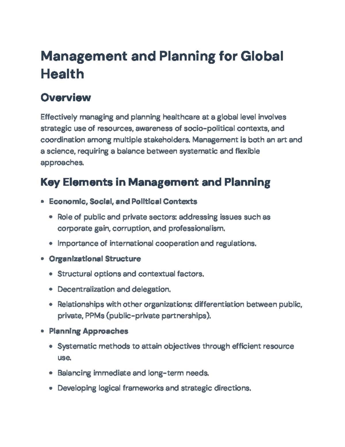 Global Health Management & Planning Overview: Key Strategies ...