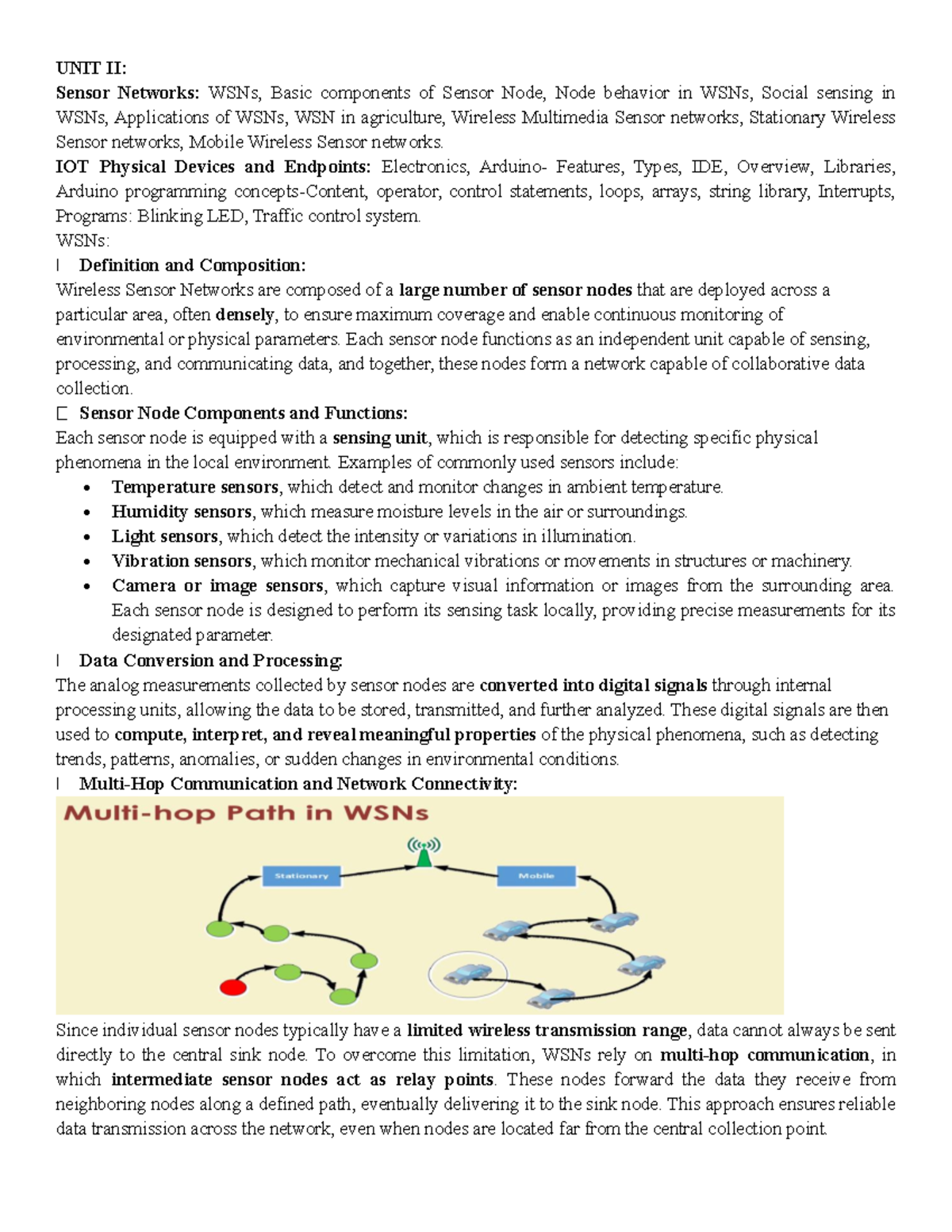 UNIT II: WSNs and IoT Devices - Components, Applications, and Challenges - Studocu