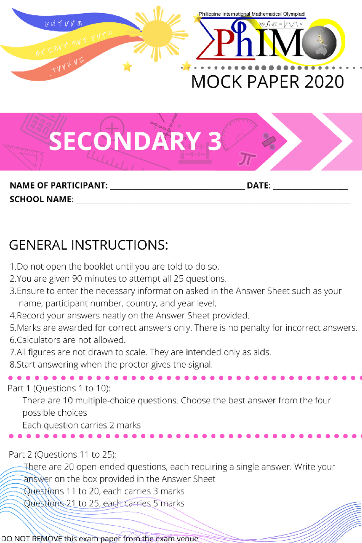 Secondary 3 Phimo 2020 Mock Exam Questions & Answer Key - Studocu