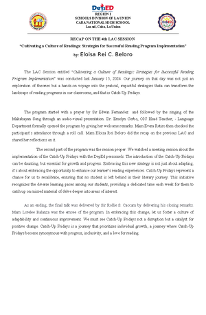 Narrative Report (Documentation) School-Based Training SY 24-25 ...