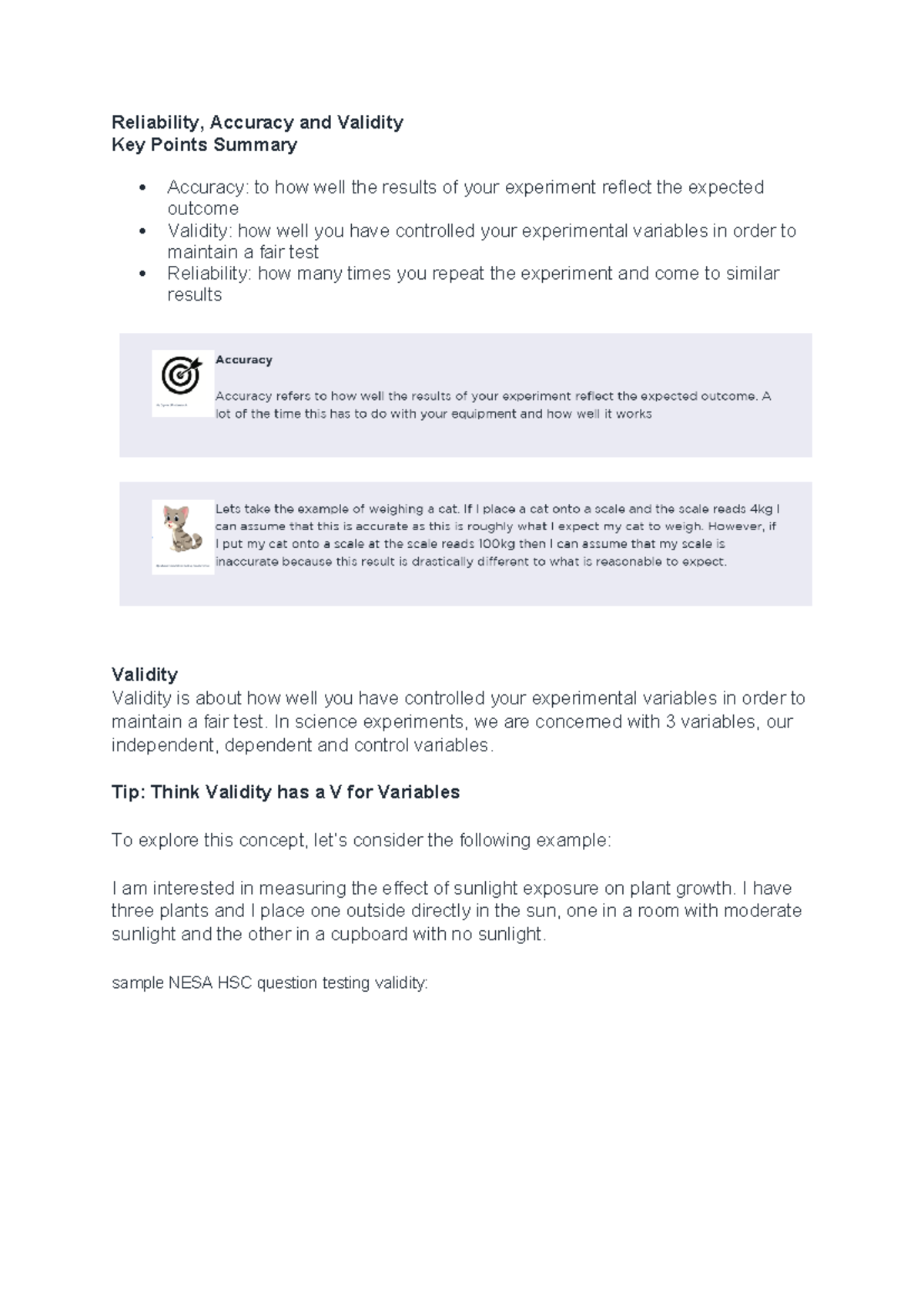Reliability, Validity, and Accuracy in Experiments - Key Concepts - Studocu