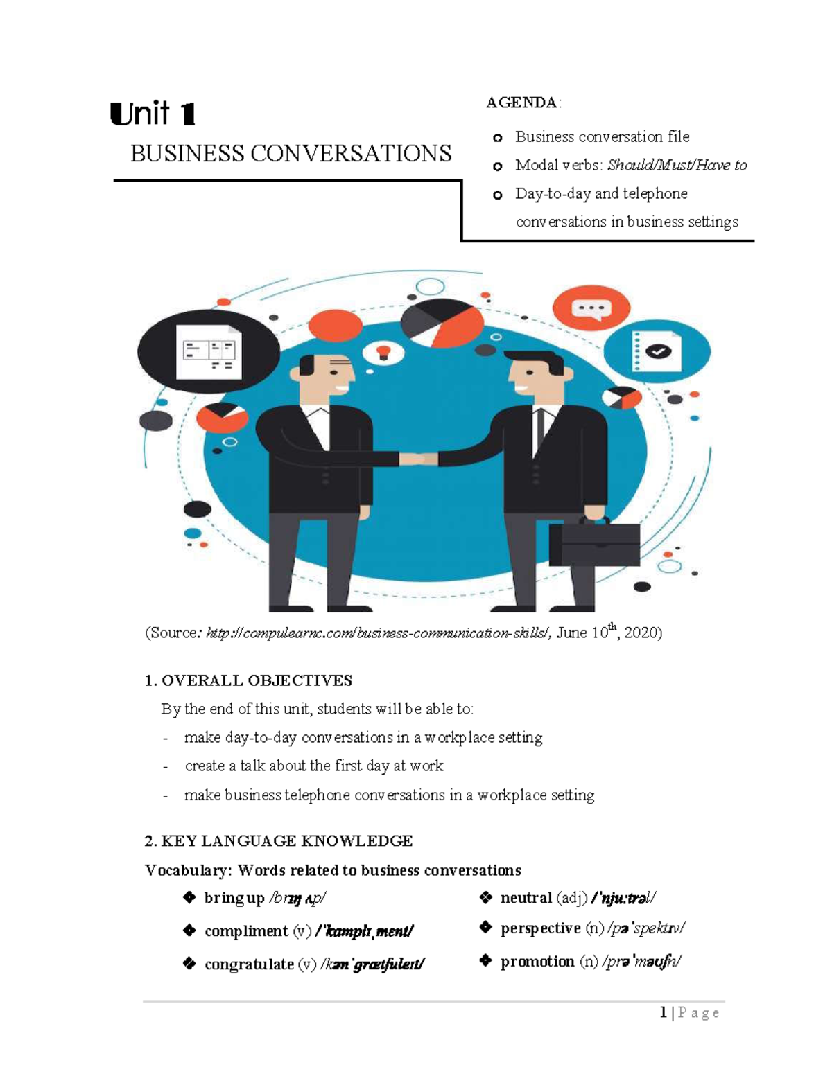 SB Unit 1 Tatmcb 5 - panh - 1 | P a g e BUSINESS CONVERSATIONS AGENDA ...