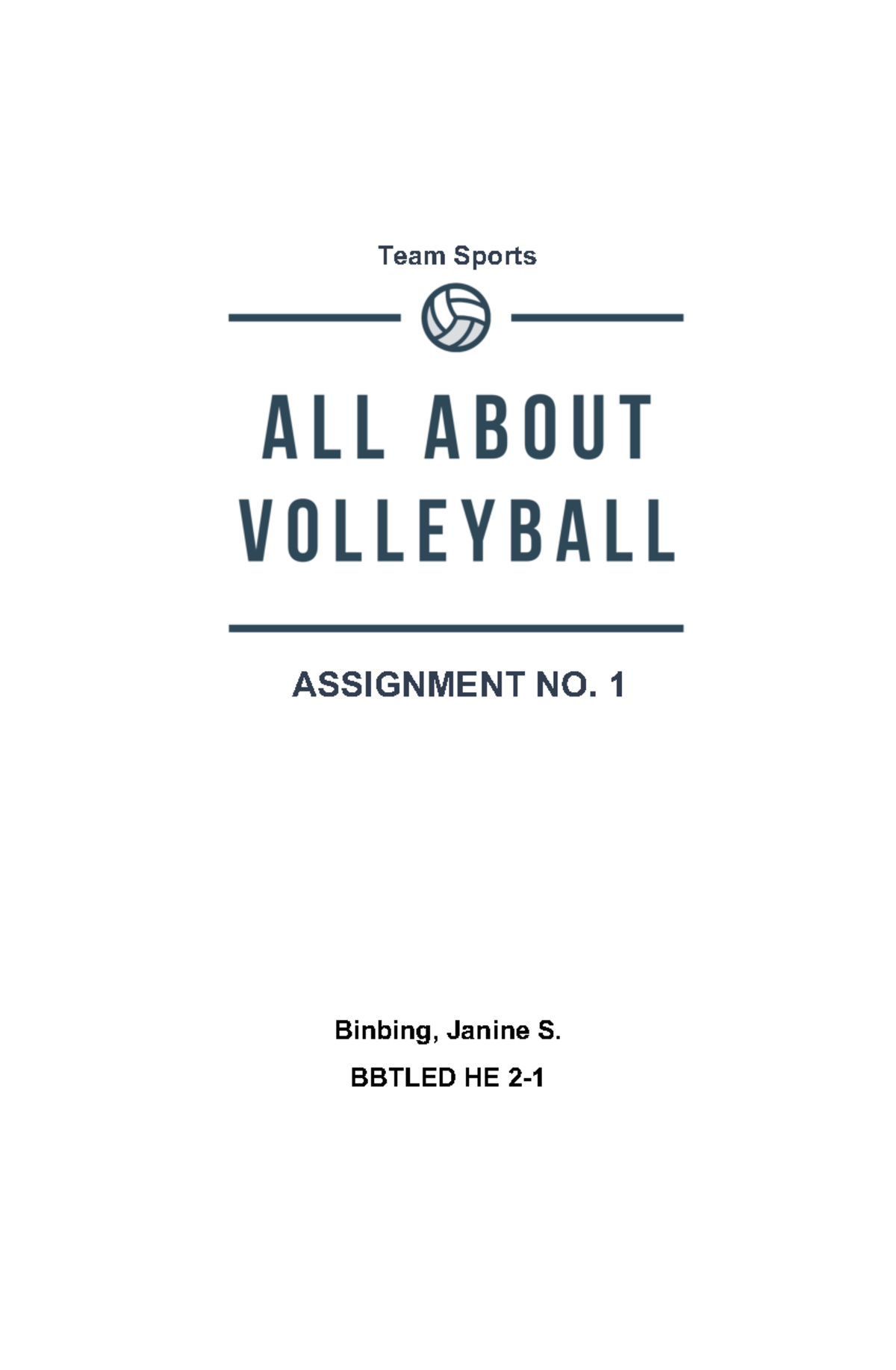 Team Sports Assignment No. 1: Understanding Volleyball Basics - Studocu
