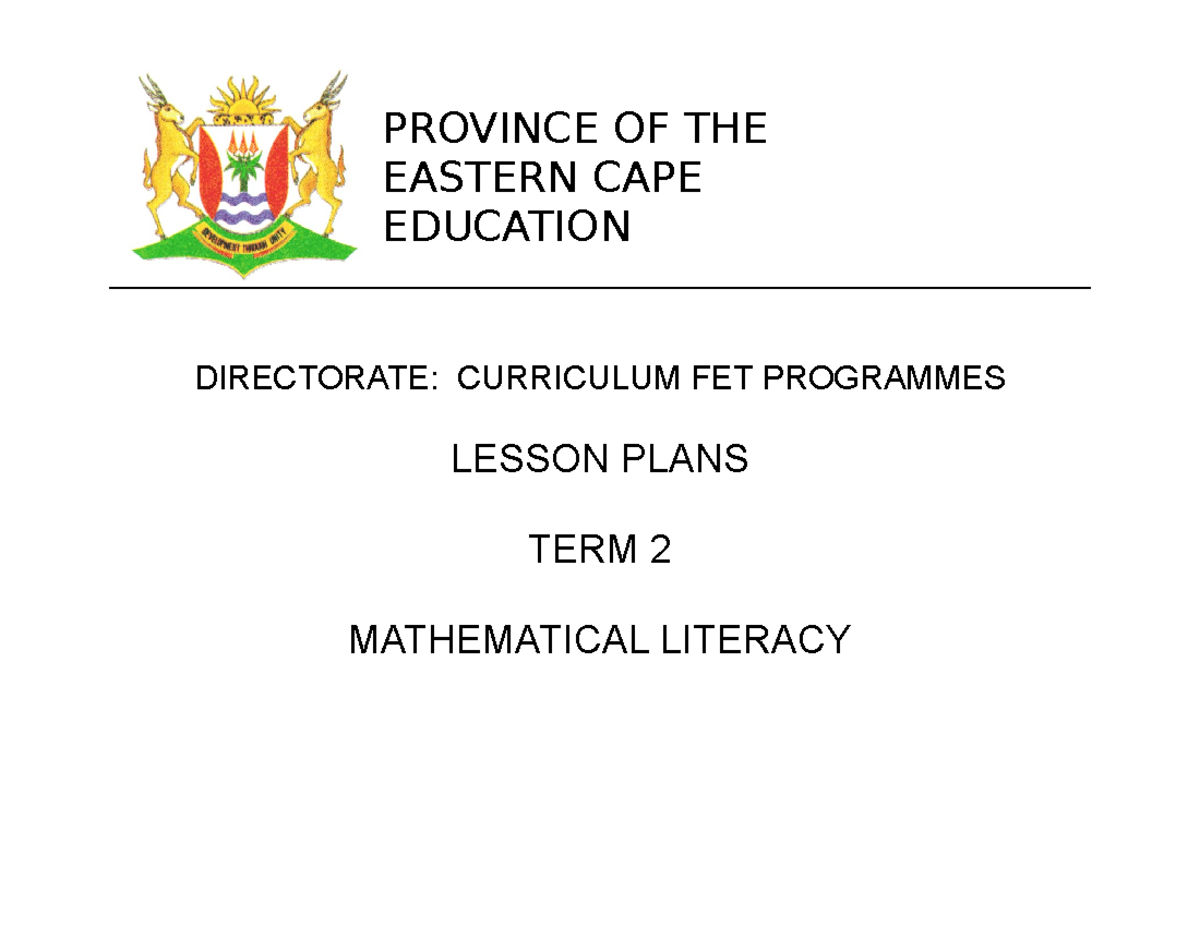Maths Lit Grade 12 Term 2 Lesson Plans for Effective Teaching - Studocu