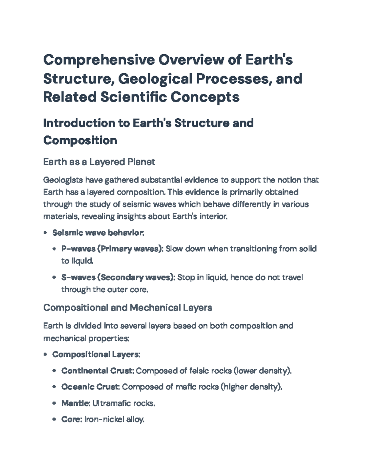 Comprehensive Overview of Earth's Structure and Geological Processes ...