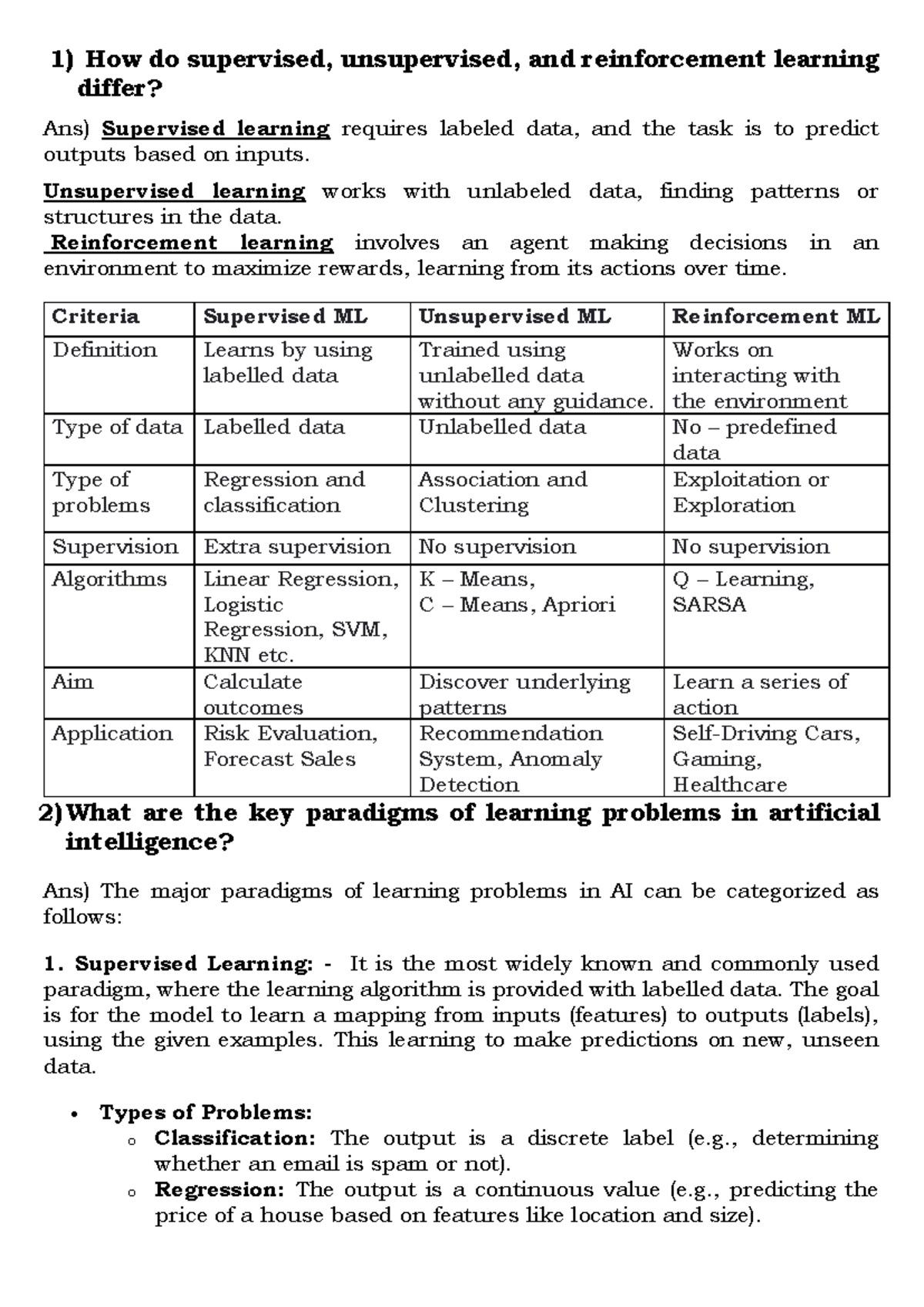 Unit-1 ,4,5 for DL - csdvsdv - 1) How do supervised, unsupervised, and reinforcement learning ...