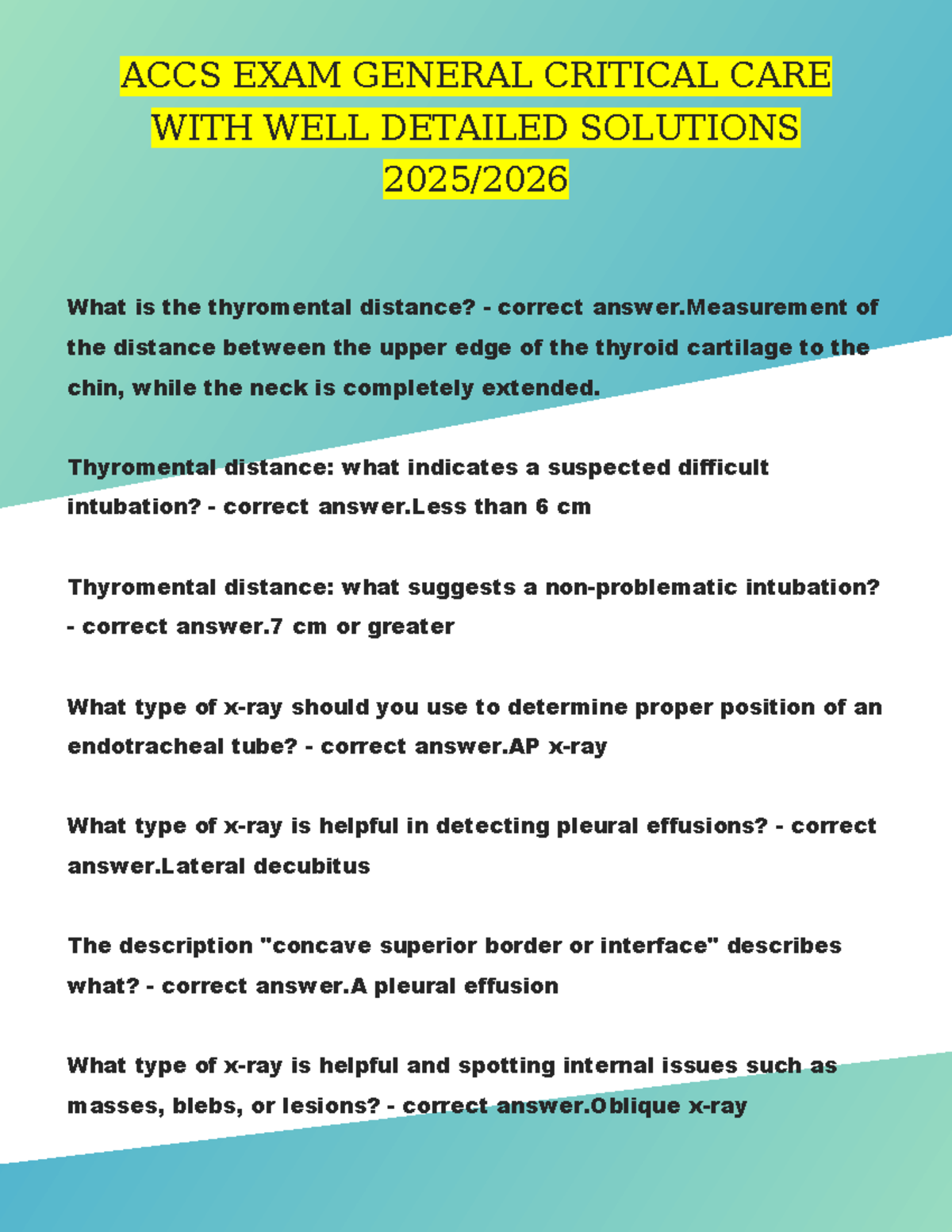 ACCS EXAM General Critical Care: Key Concepts and Solutions - Studocu