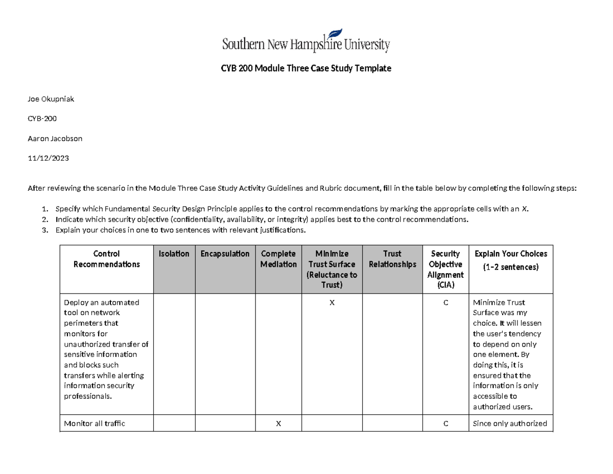 CYB 200 Module 3 Case Study: Security Design Principles Analysis - Studocu