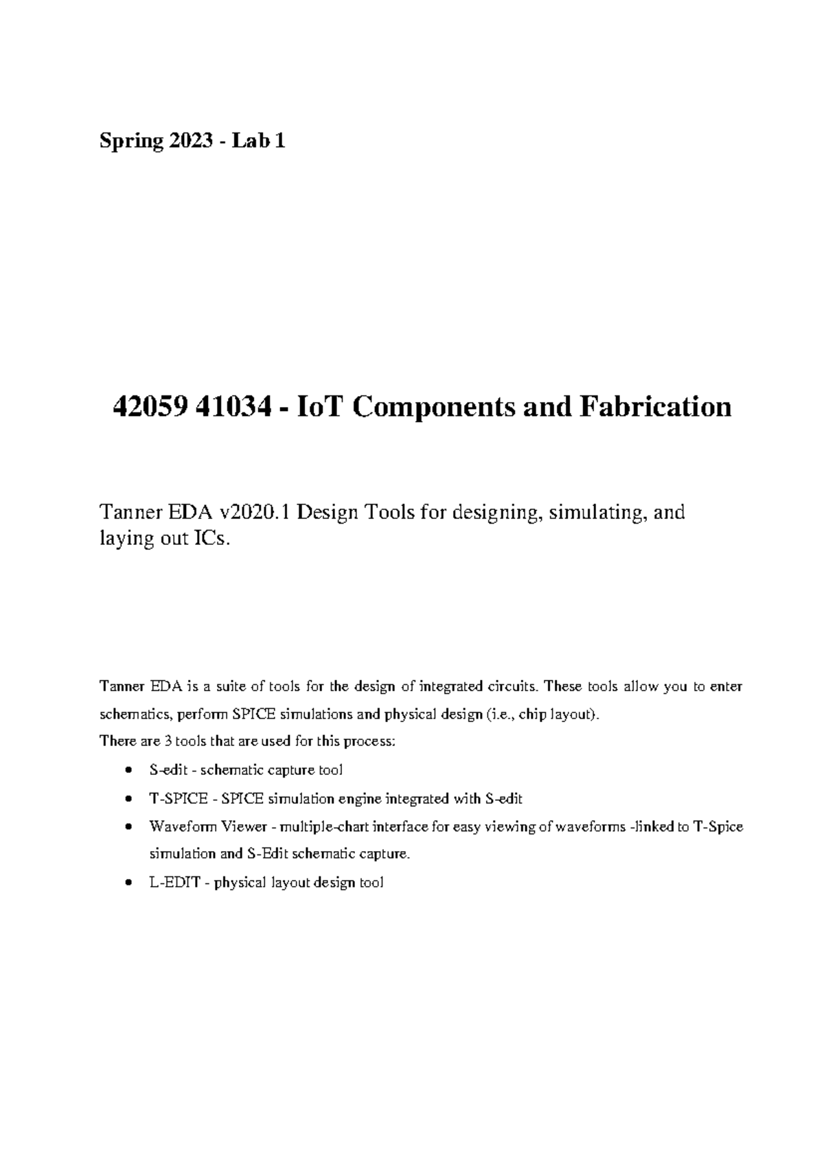 LAB 1 2023 - Using Tanner EDA for IC Design & Simulation Techniques ...